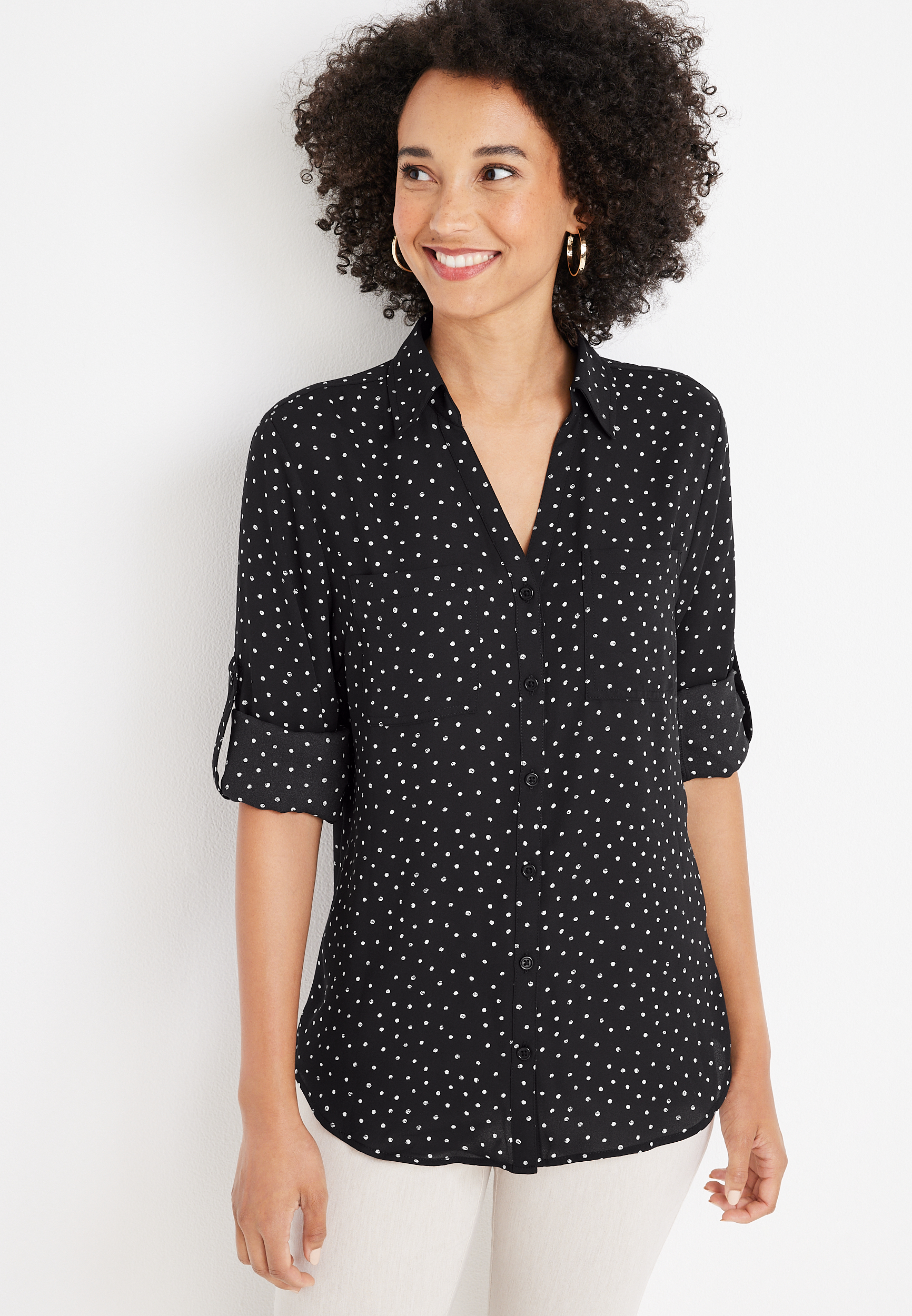 Winona Polk Dot Button Down Blouse | maurices