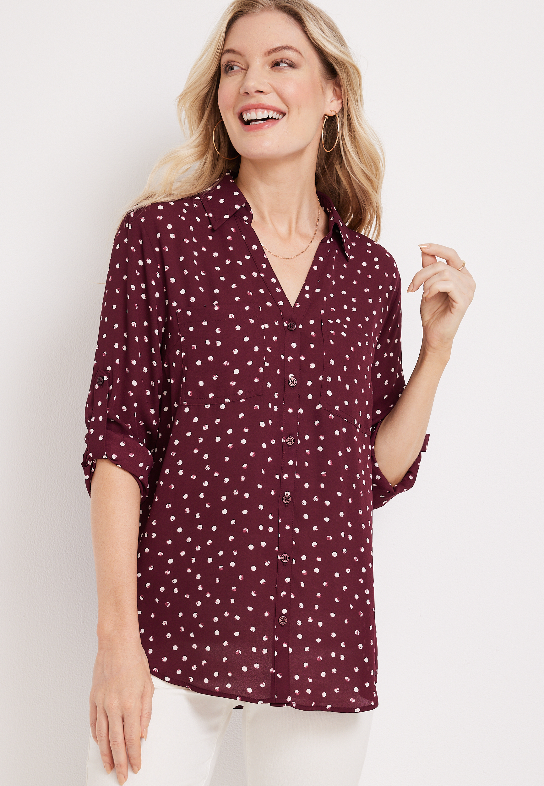 Winona Polk Dot Button Down Blouse | maurices