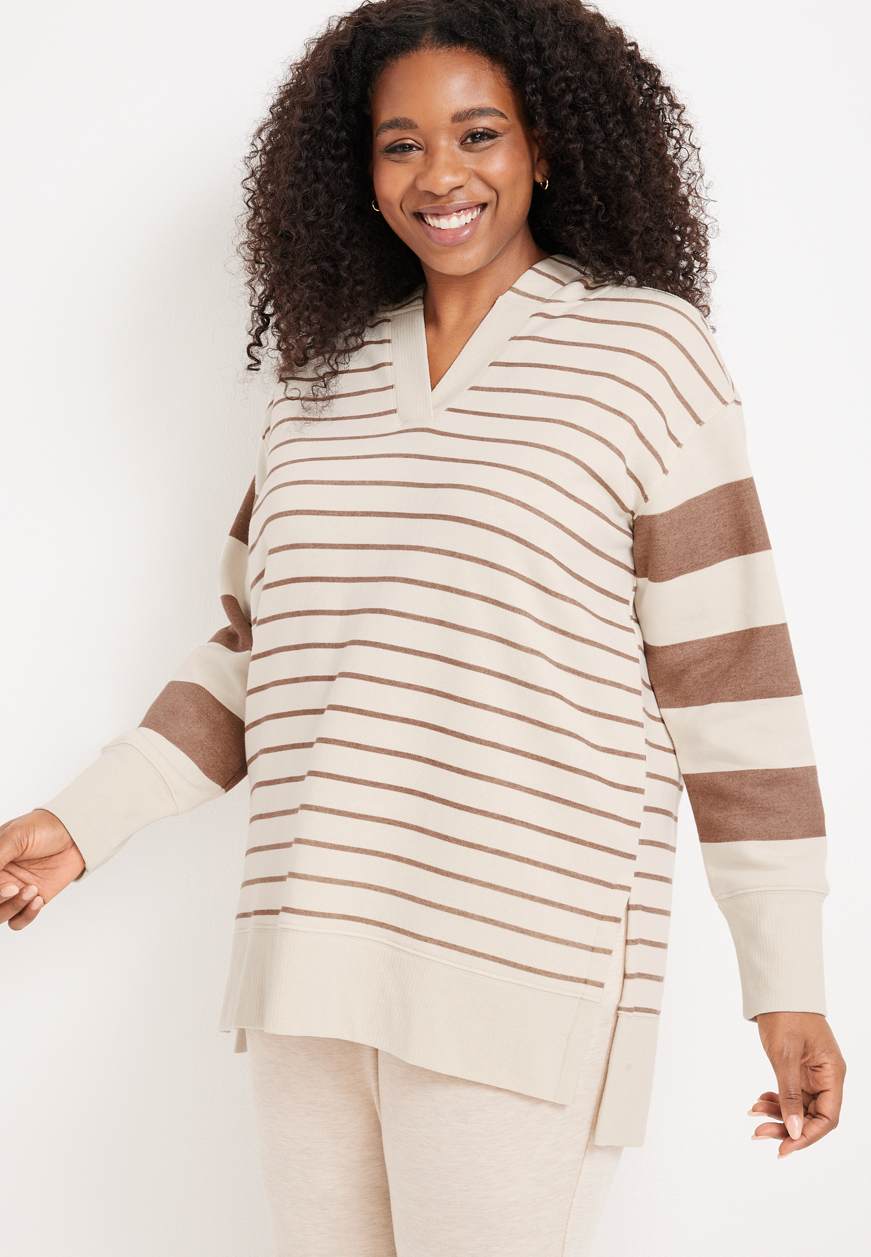 Plus Size Willowsoft Stripe Fleece Hoodie | maurices