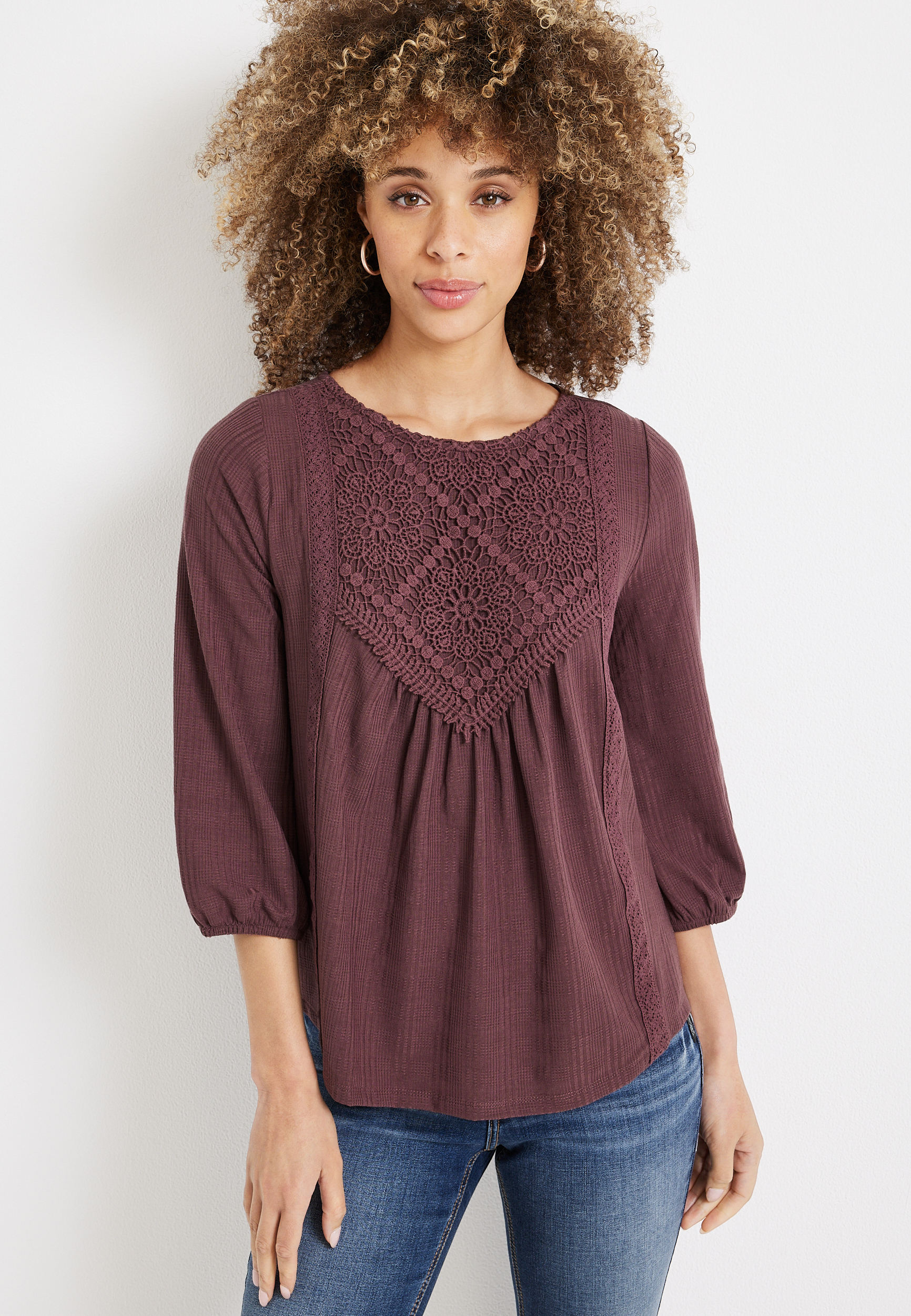 Crochet Trim Peasant Blouse | maurices