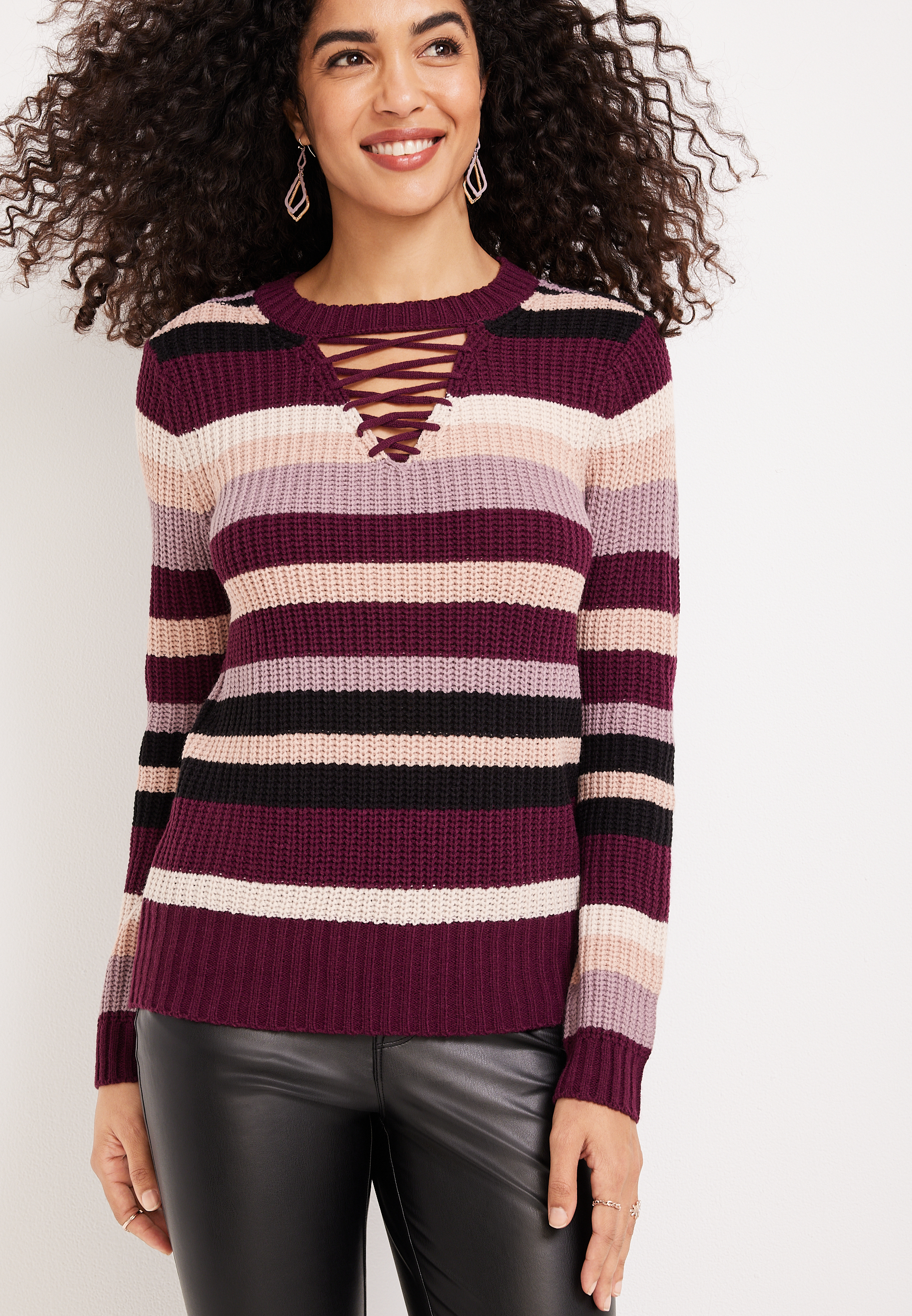 Striped Lace Up Sweater | maurices