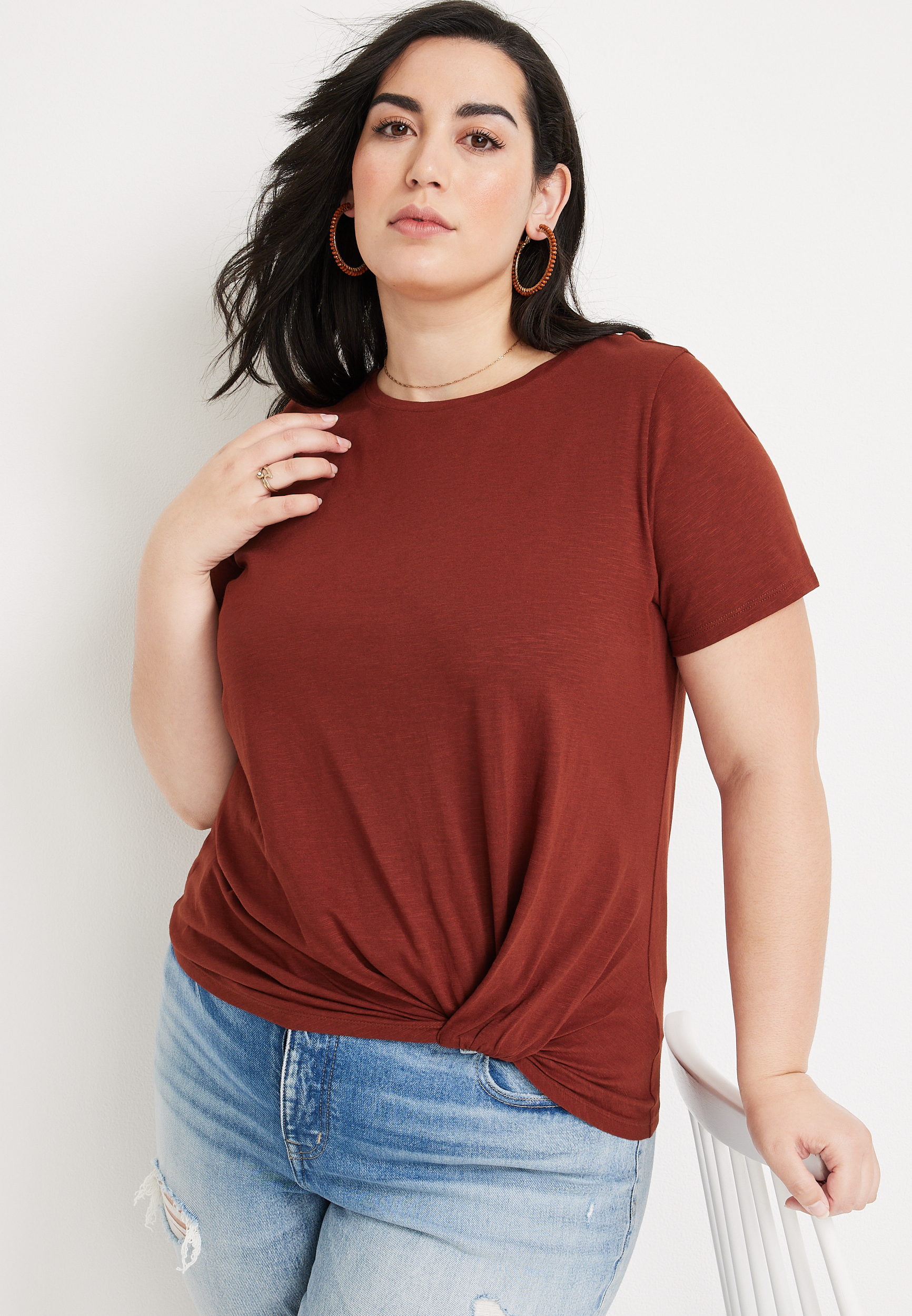 Plus Size 24/7 Austin Solid Knot Hem Tee | maurices