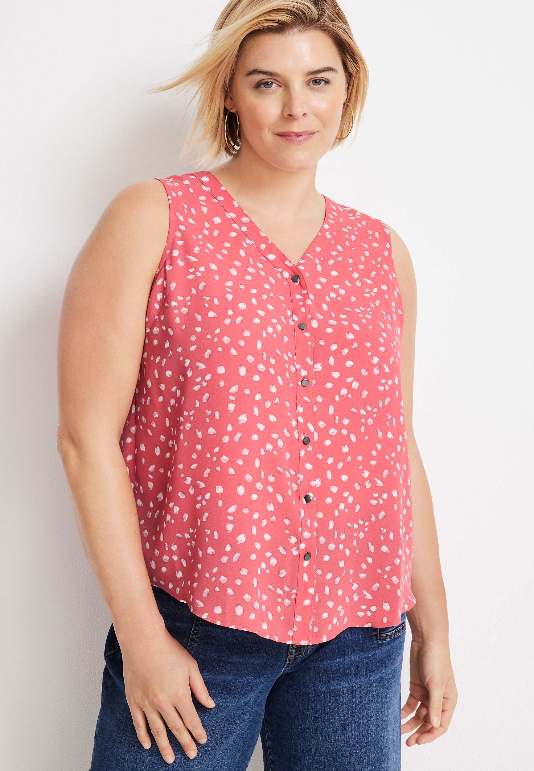 Plus Size Madison Polka Dot Button Down Tank Top Maurices