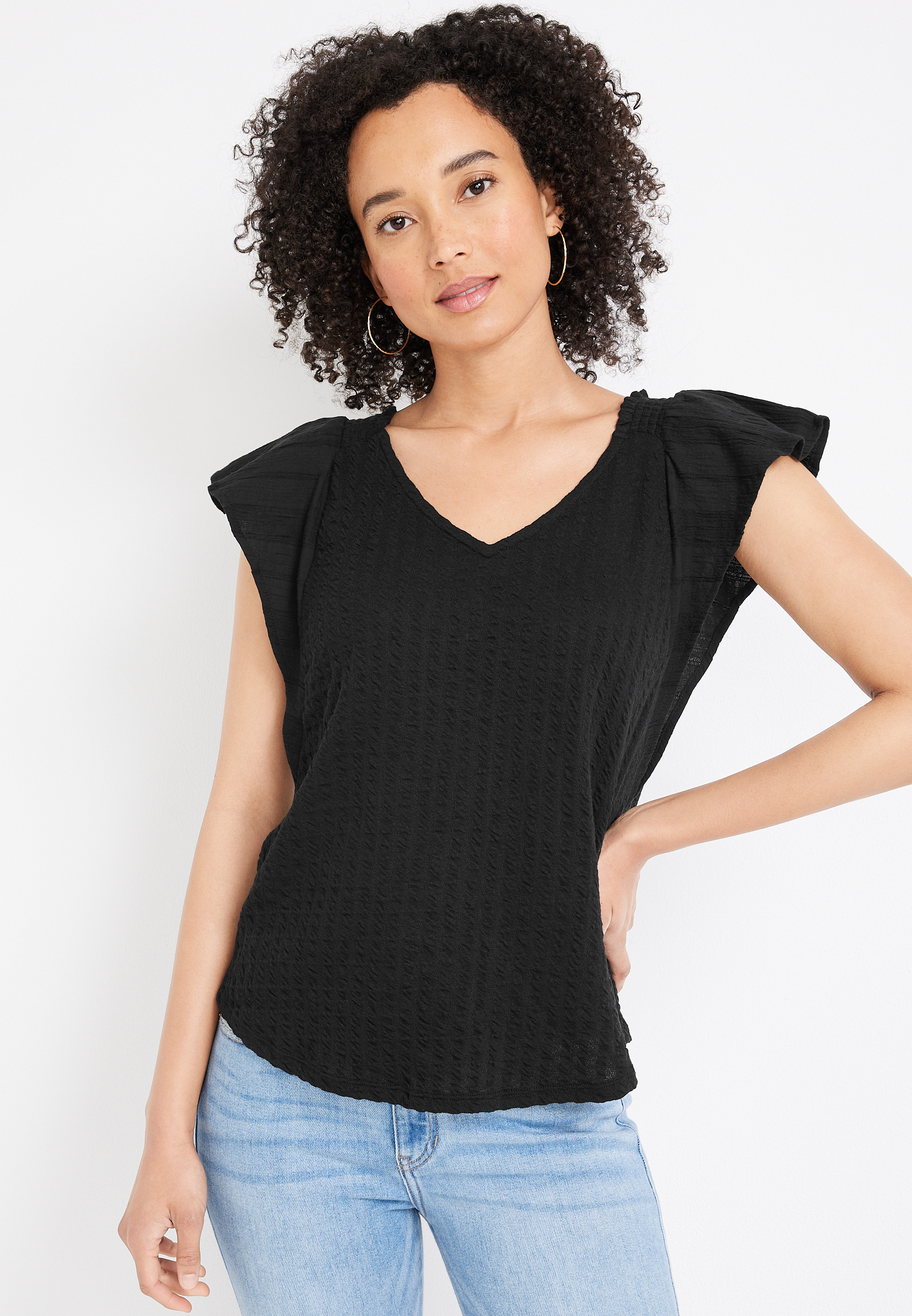 Flutter Sleeve V Neck Blouse | maurices