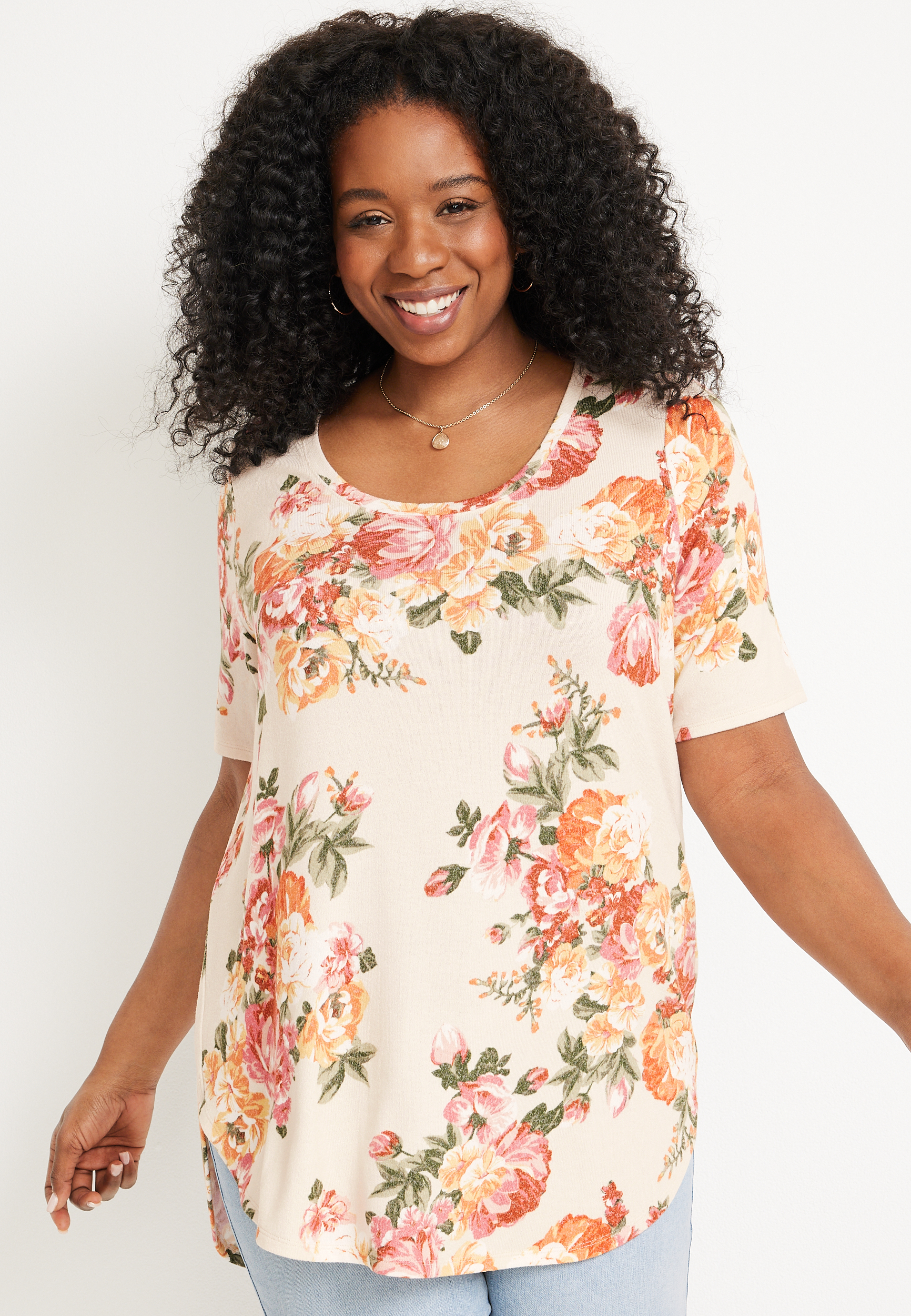 Plus Size 24/7 Olivia Floral Tunic Tee | maurices