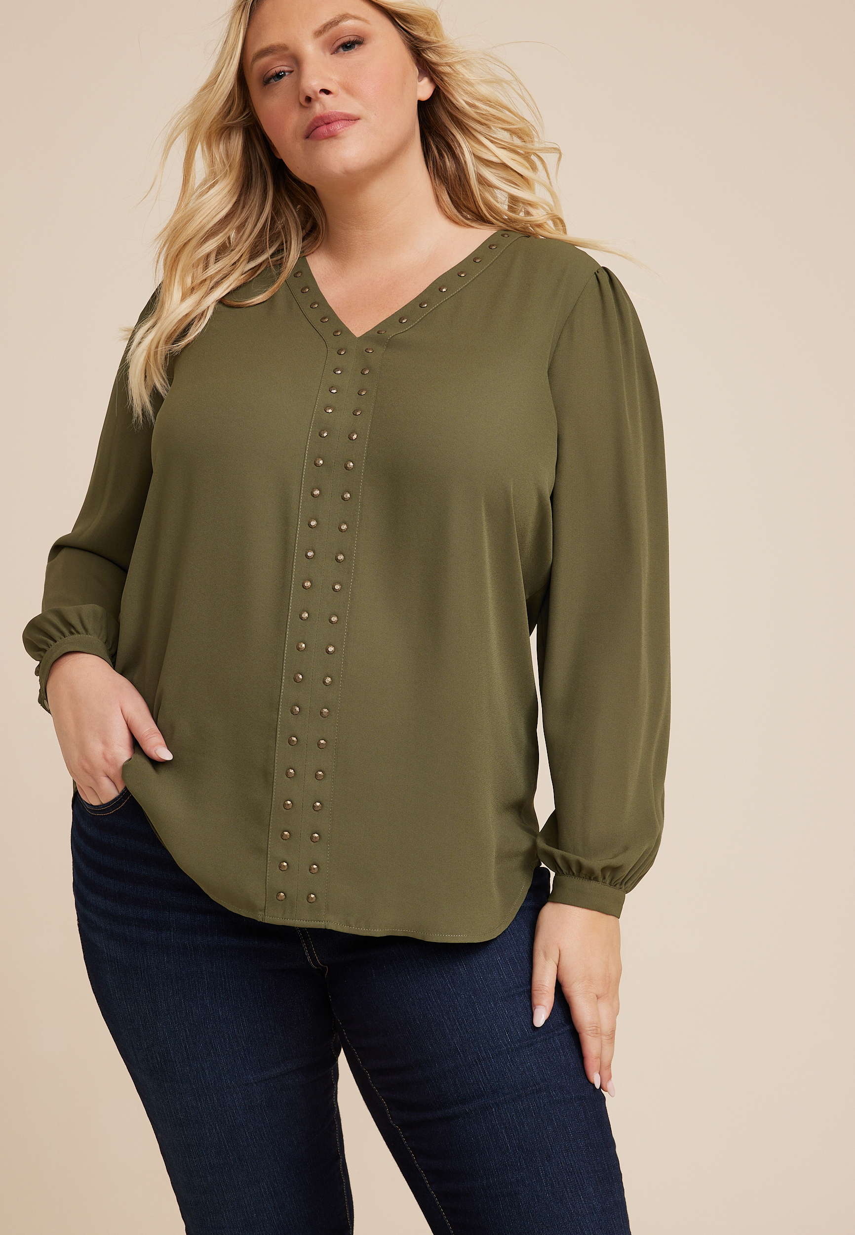 Plus Size Atwood Studded Tunic Blouse | maurices