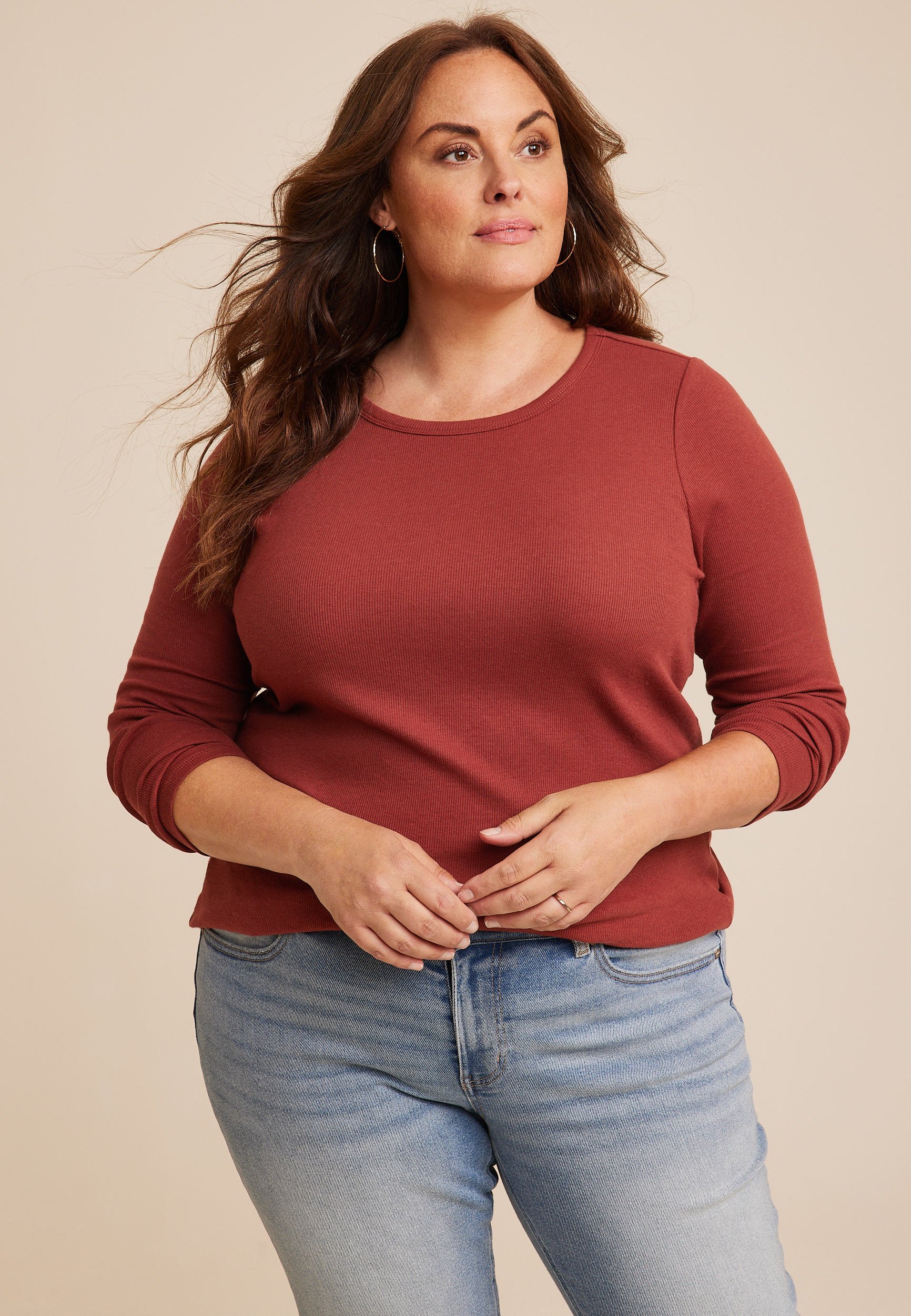 Plus Size 24/7 Solid Long Sleeve Layering Tee | maurices