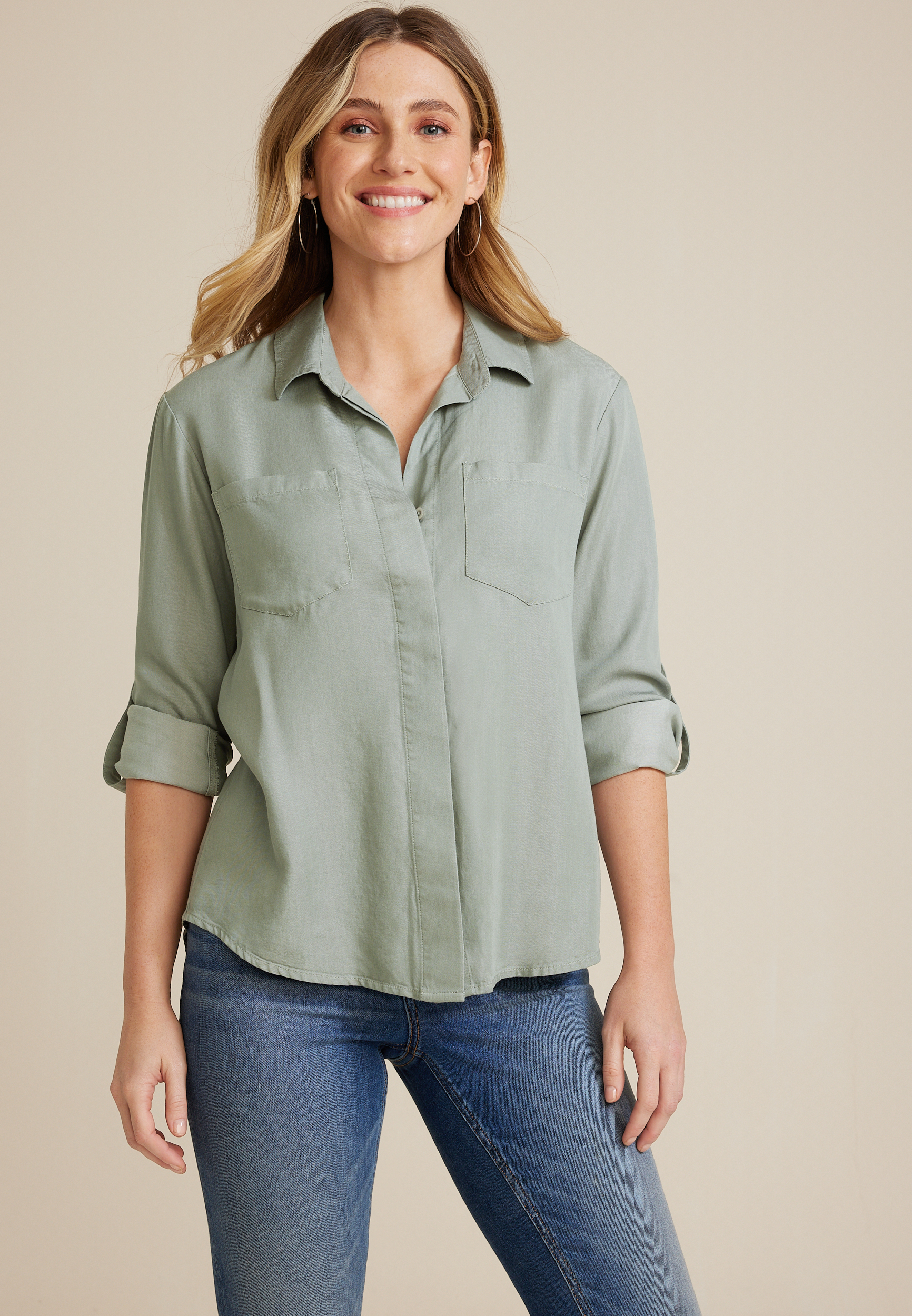 Utility Relaxed Button Up Shirt | maurices