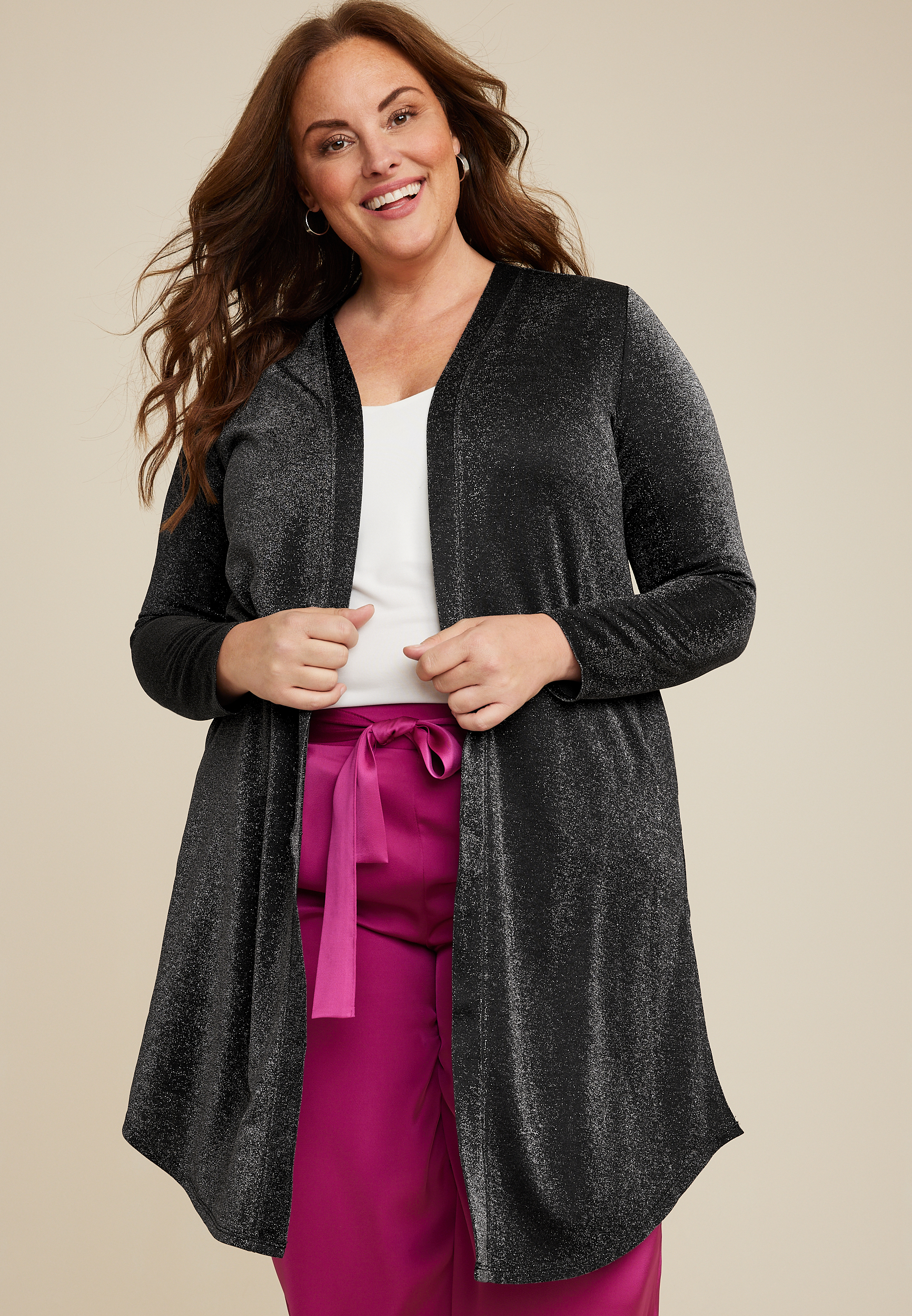 HFS Plus Size Black Metallic Duster Cardigan | maurices