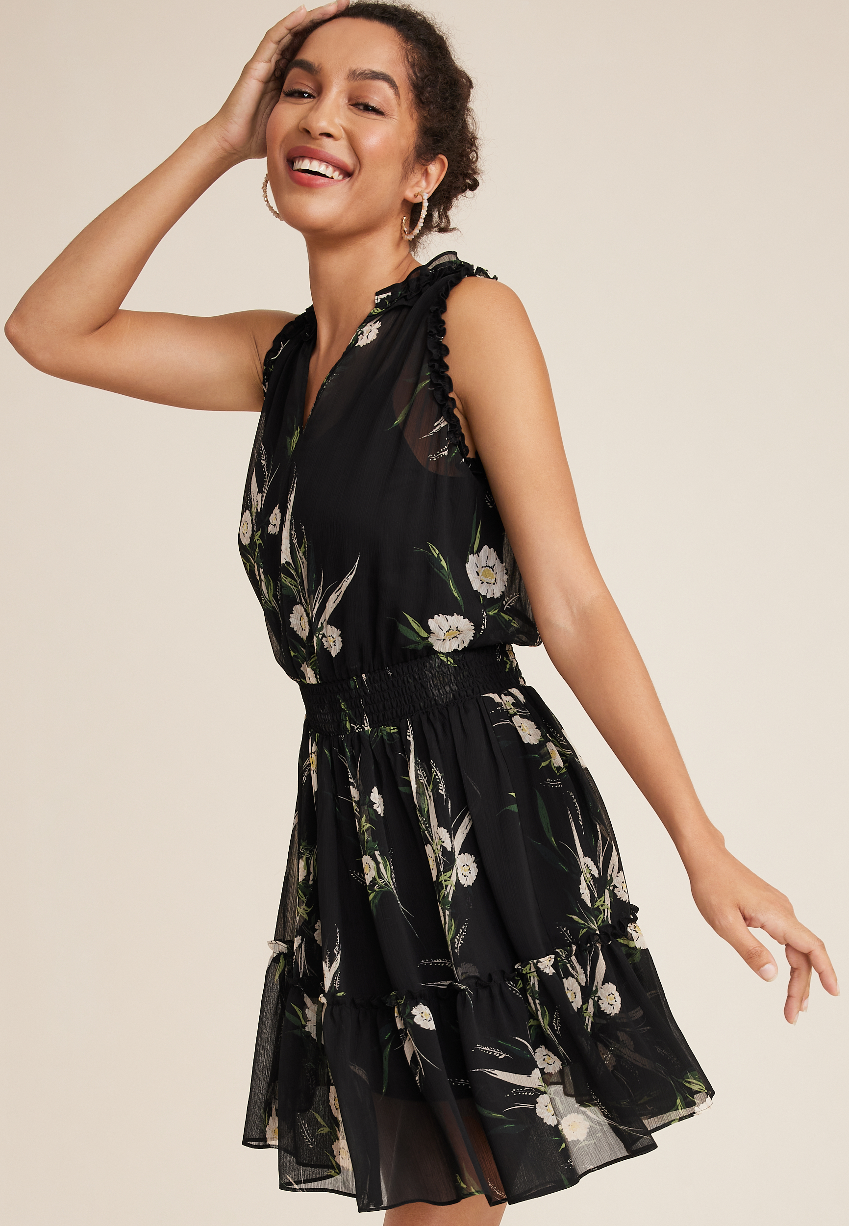 Floral Ruffle Trim Skater Dress Maurices