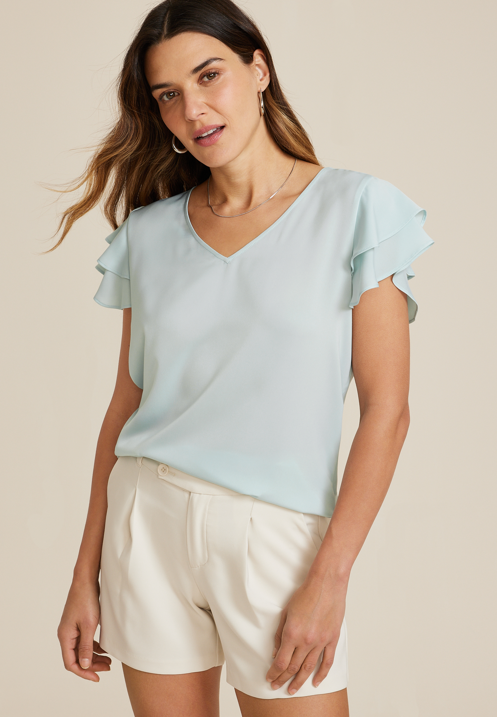 Double Flutter Short Sleeve Blouse | maurices