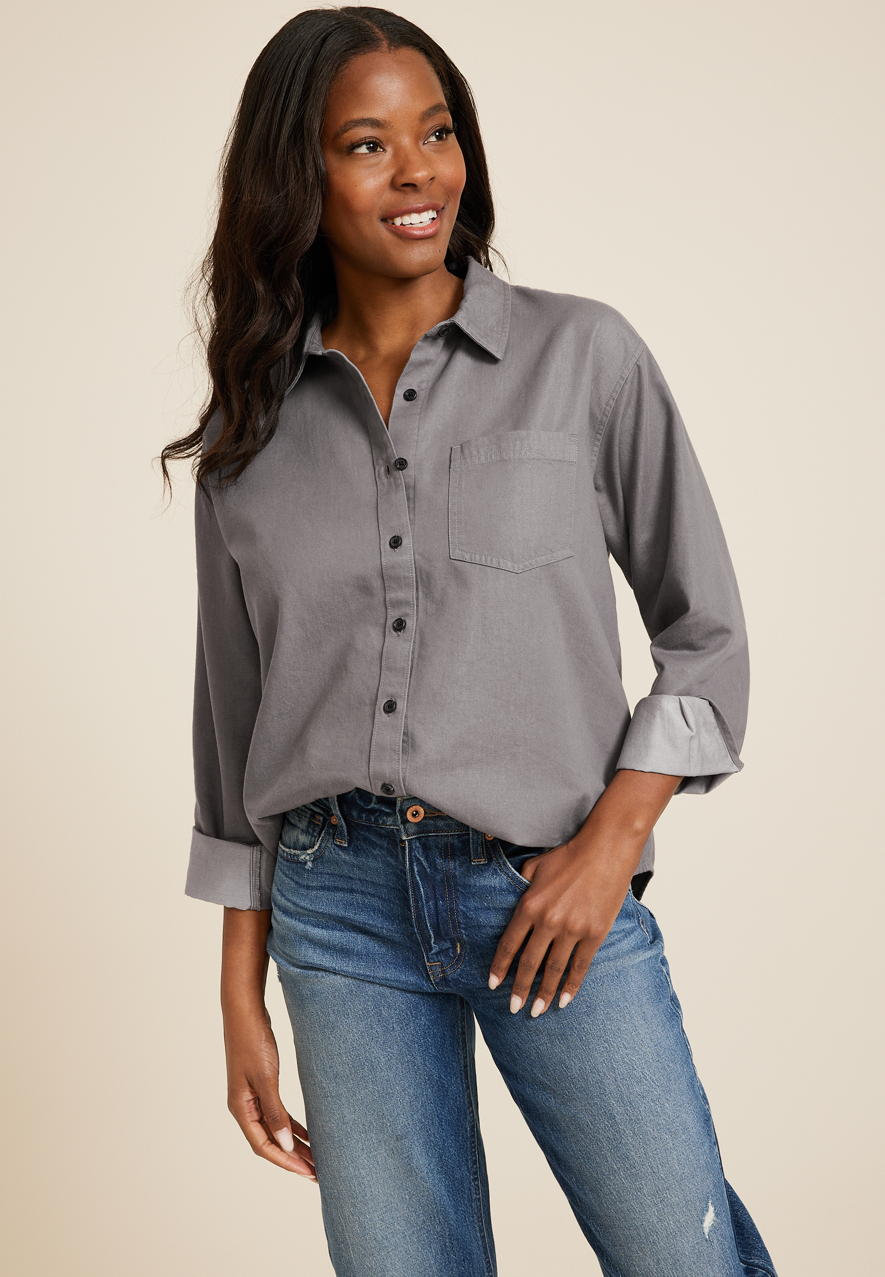 90s Prep Relaxed Utility Button Up Shirt | maurices