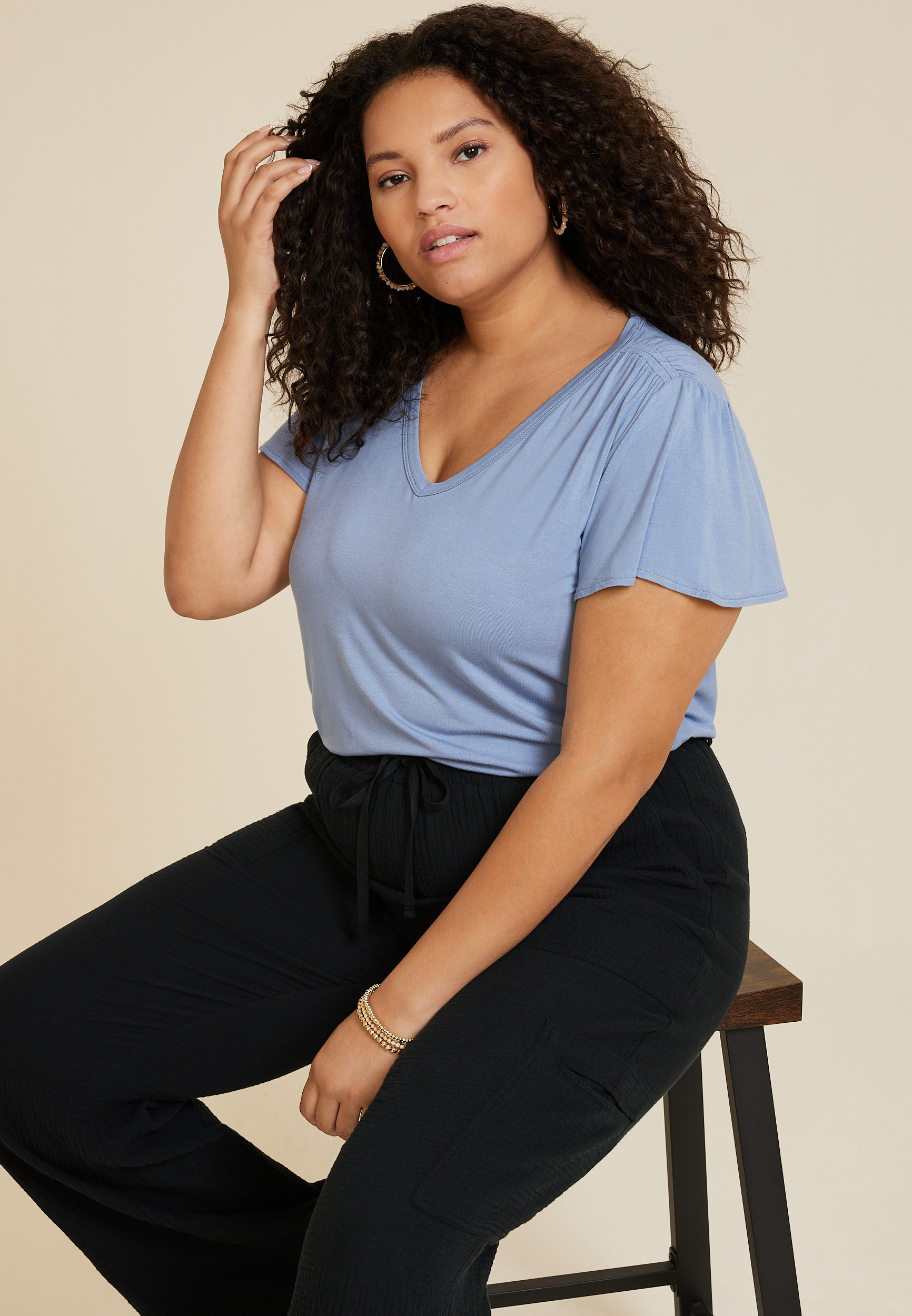 Plus Size 24/7 Waverly Flutter Sleeve Tee | maurices