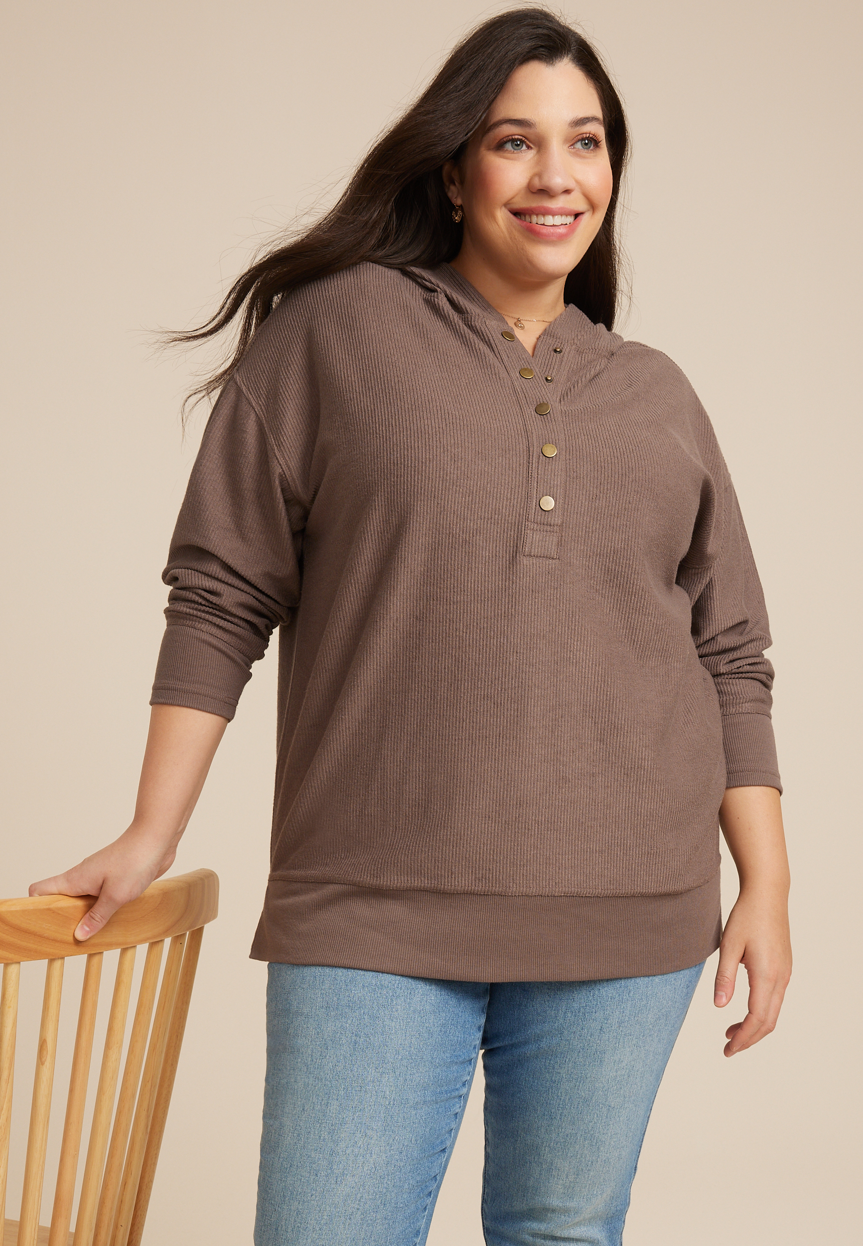Plus Size Corded Ribbed Hoodie | maurices