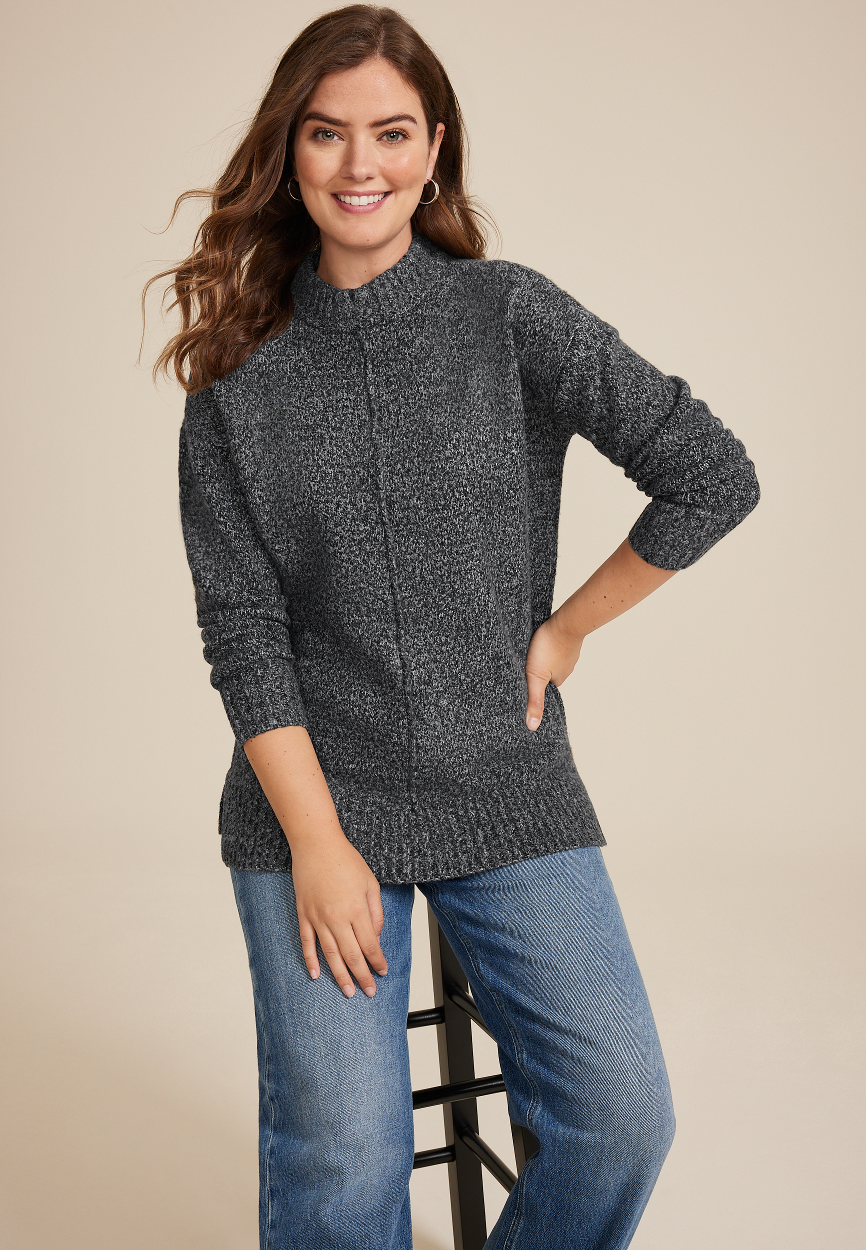 Marled Mock Neck Tunic Sweater | maurices