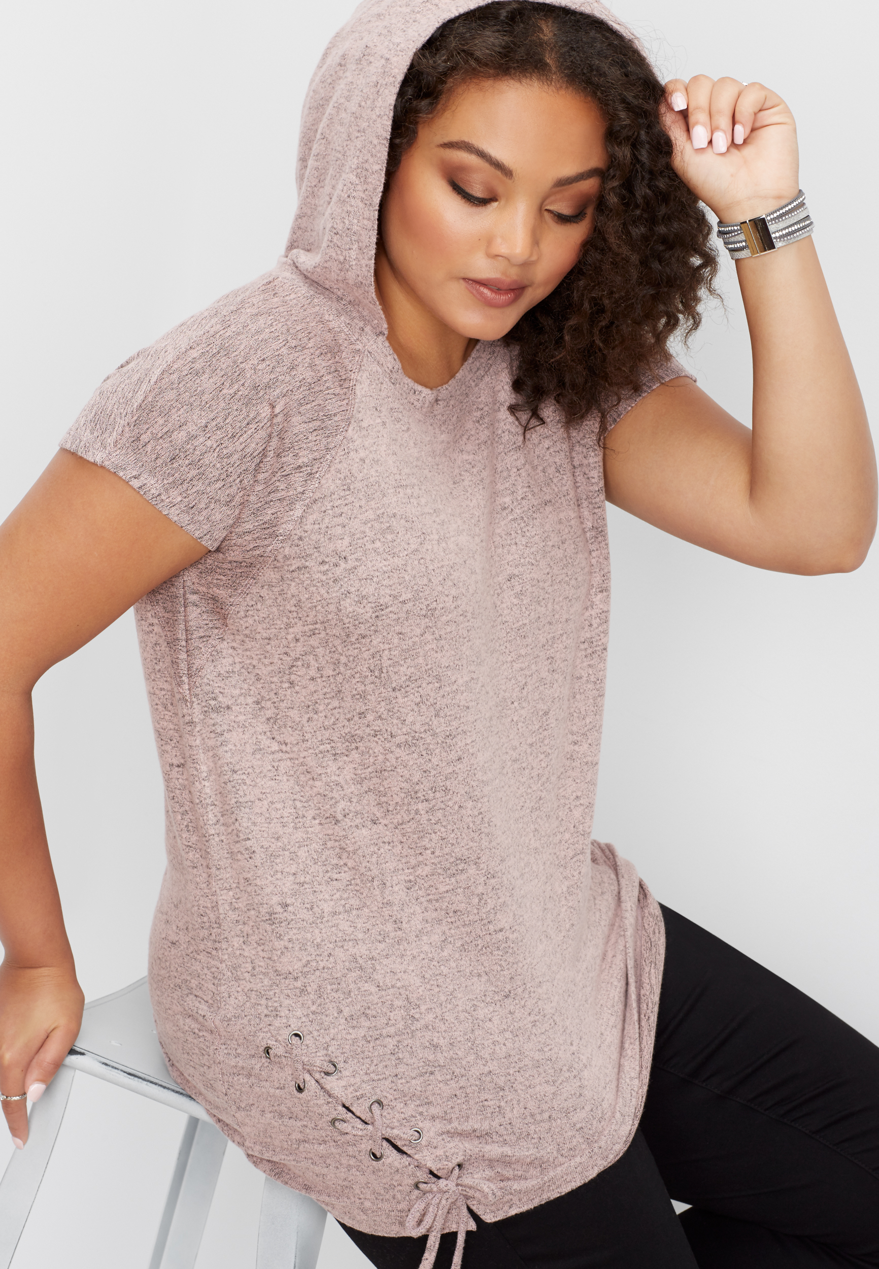 plus size brushed lace up side pullover hoodie | maurices
