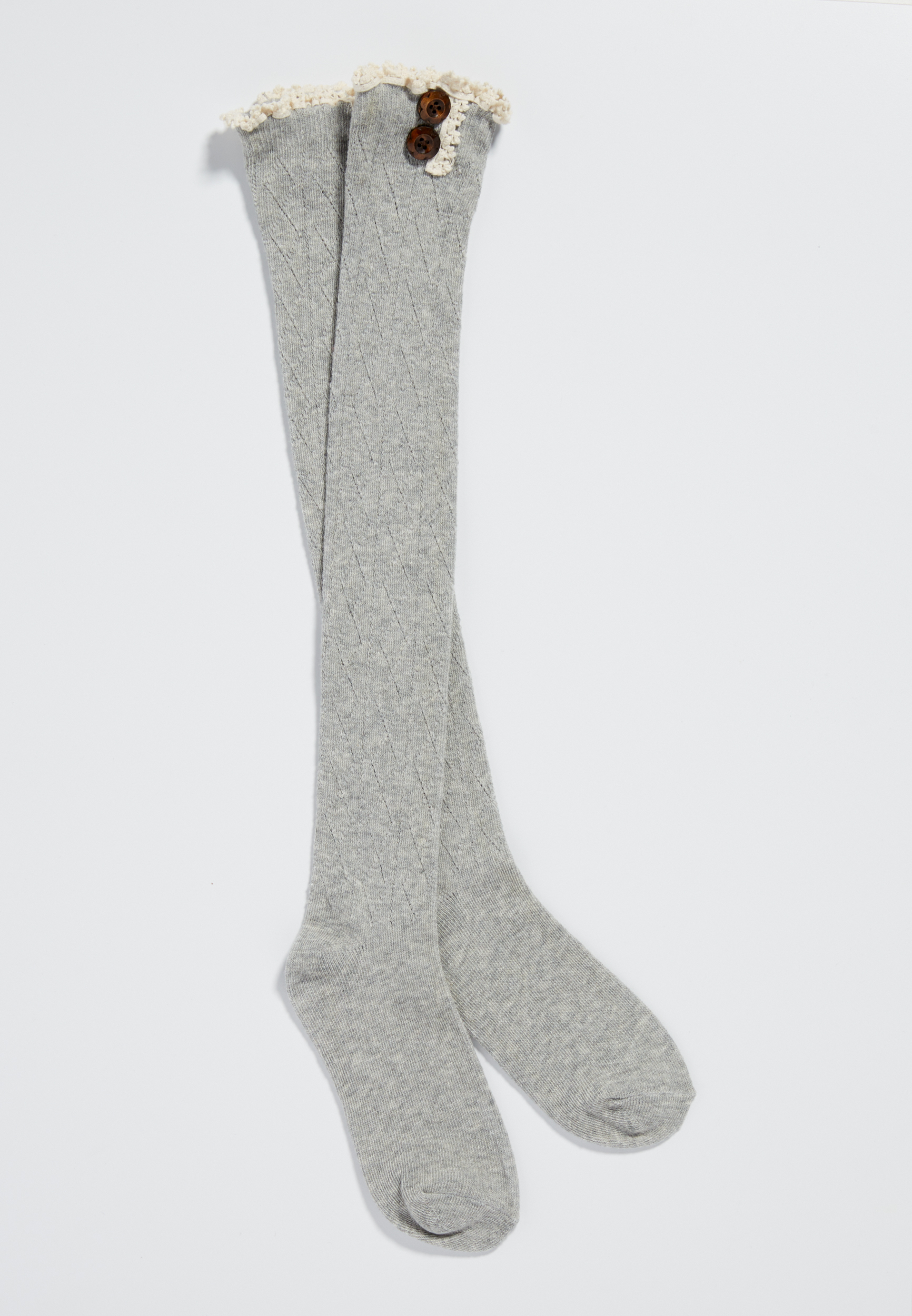 pointelle stitch boot socks with crocheted ruffle trim and wood buttons ...