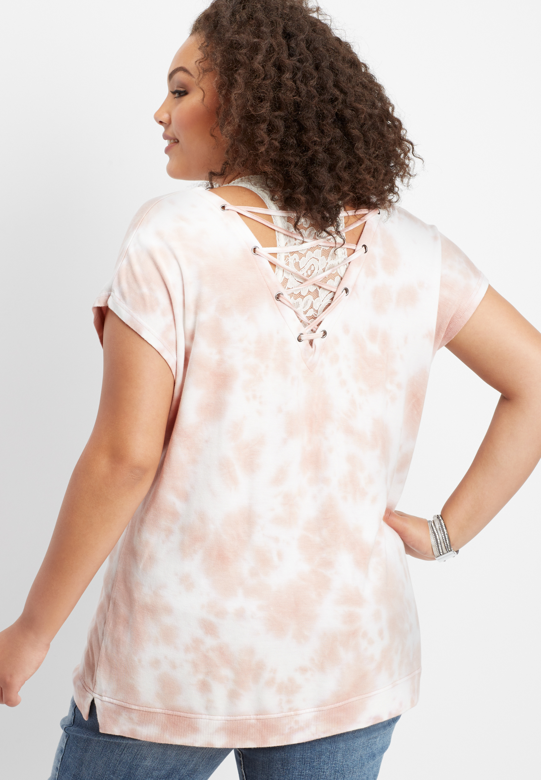 plus size tie dye lace up back tee | maurices