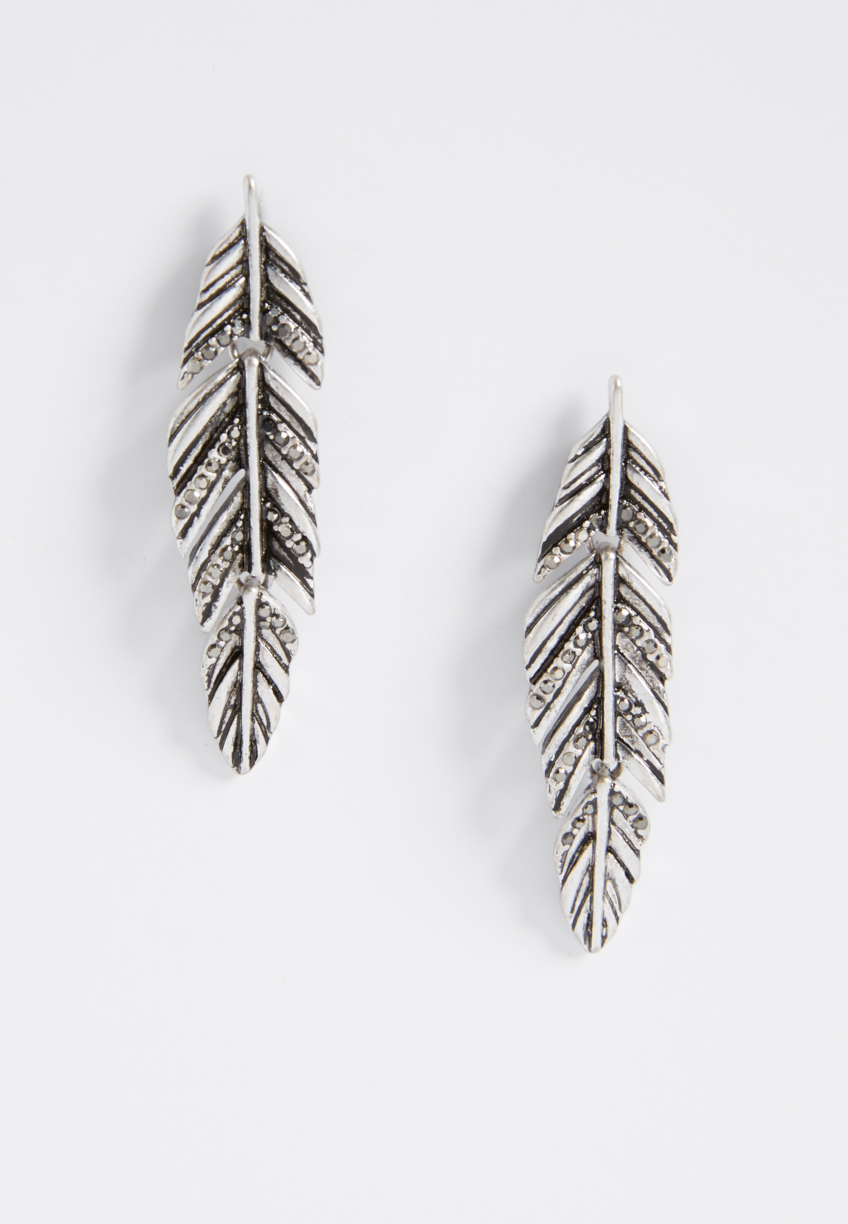 Hinged Feather Rhinestone Earrings | maurices