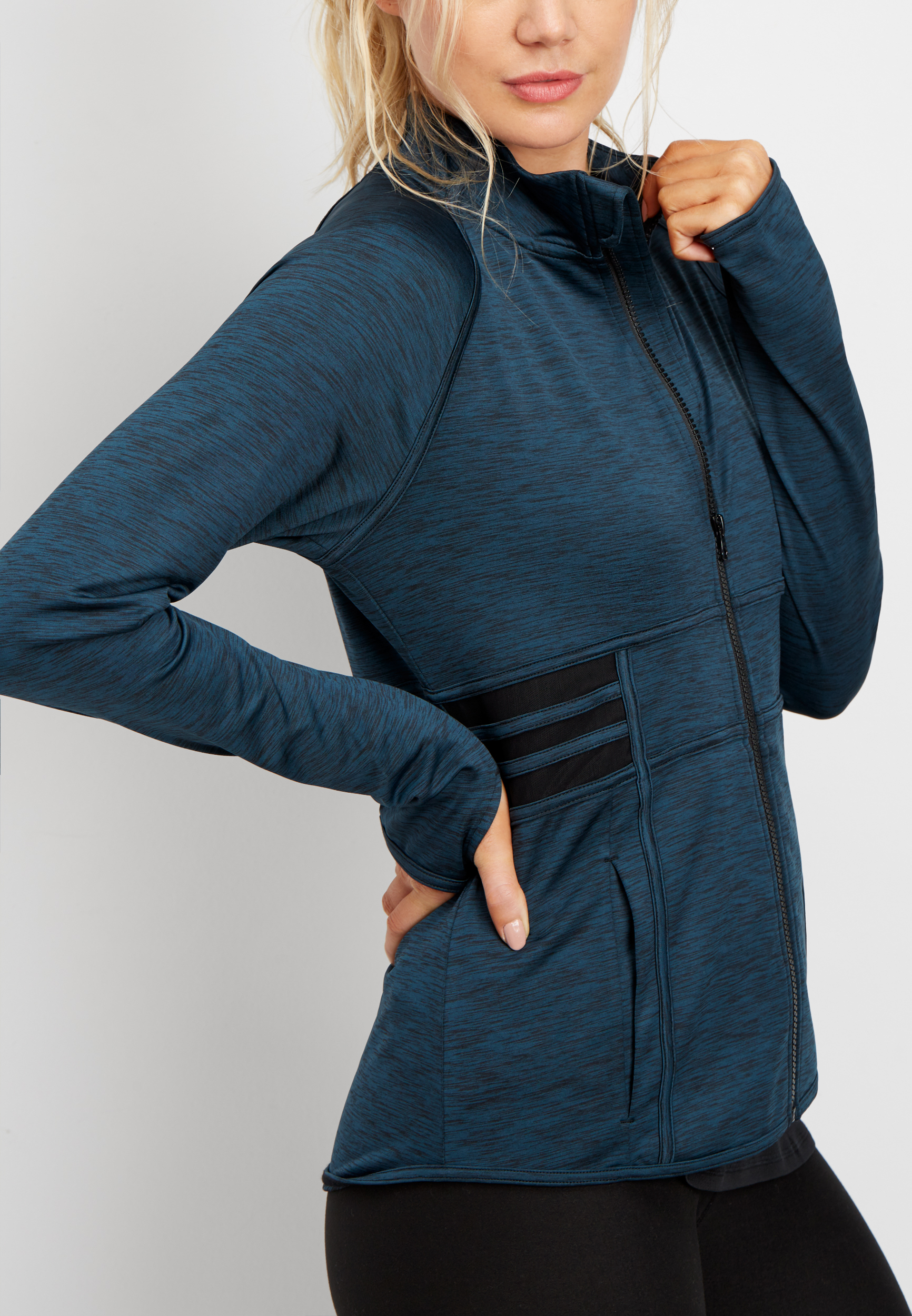 knit zip front mesh inset jacket | maurices