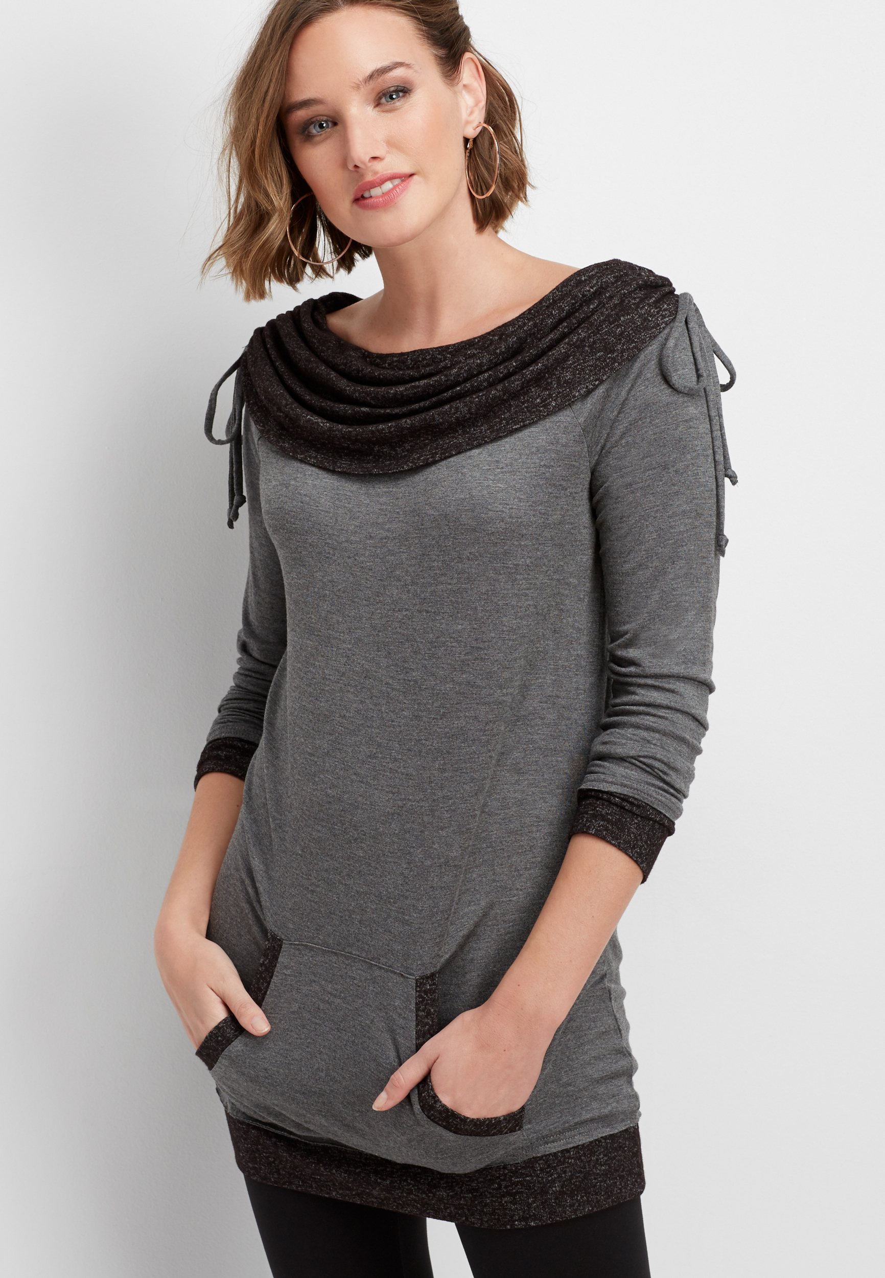 cinched cowl neck brushed tunic pullover | maurices