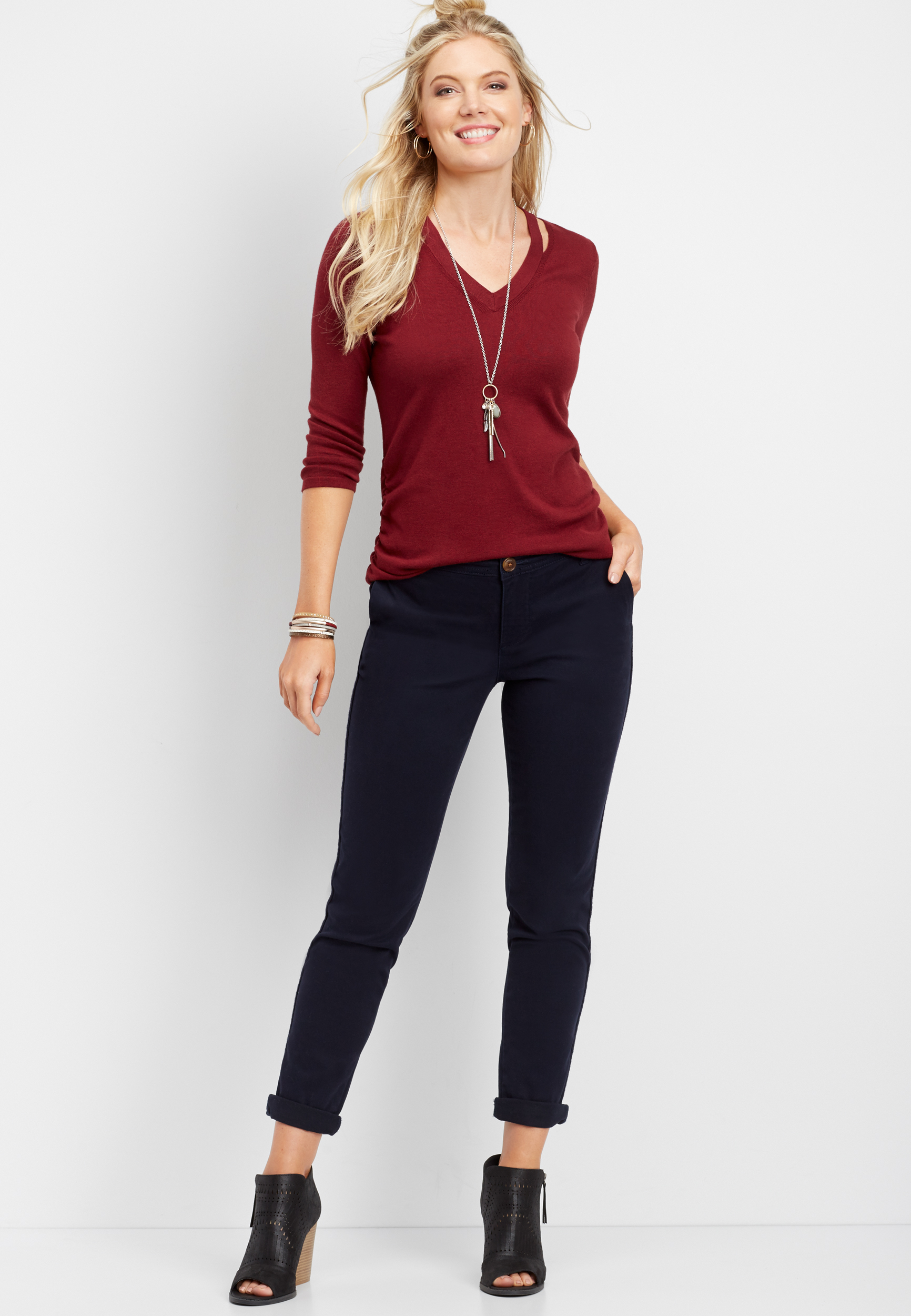 Navy Side Stripe Slouchy Chino Pant Maurices