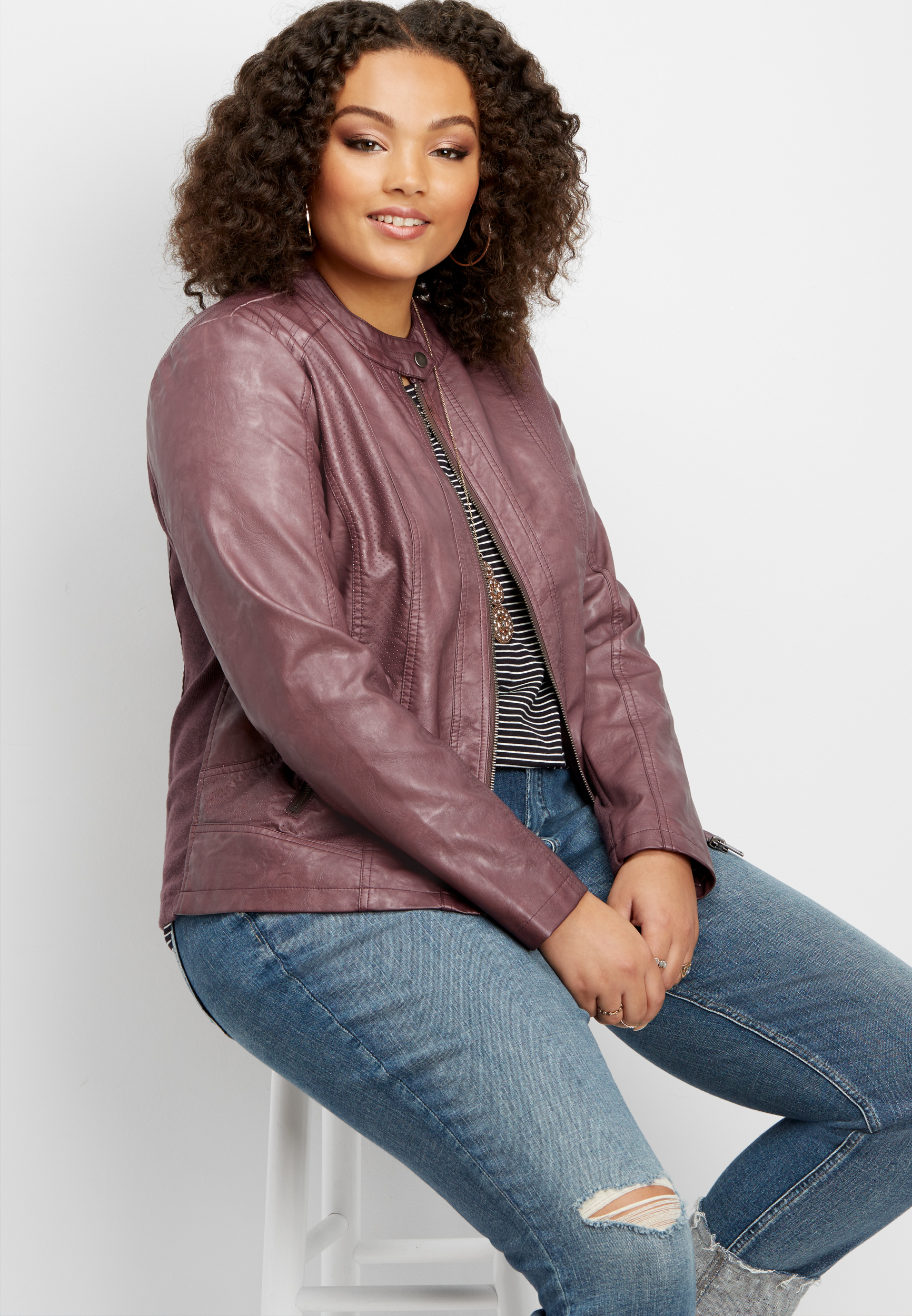 plus size perforated long sleeve jacket | maurices