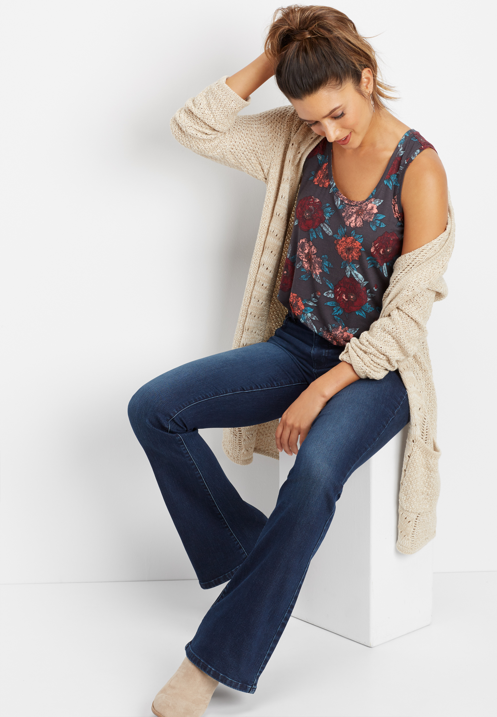 Everflex™ high rise dark flare jeans | maurices