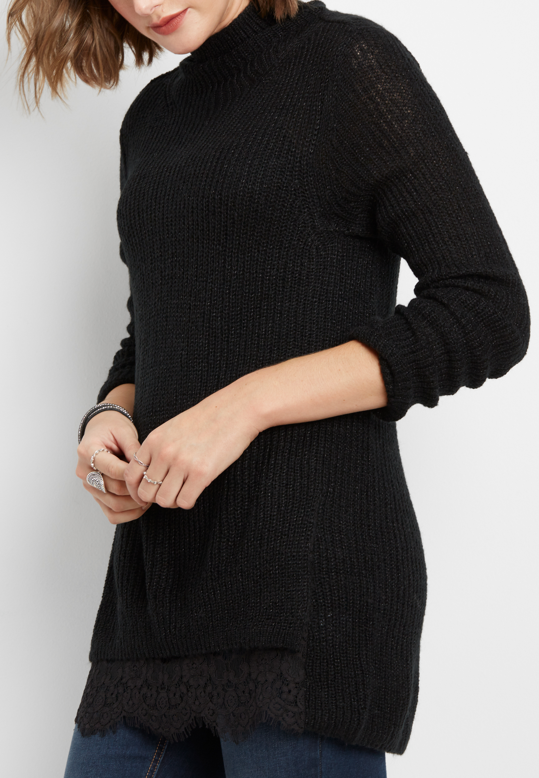 mock neck lace pullover | maurices