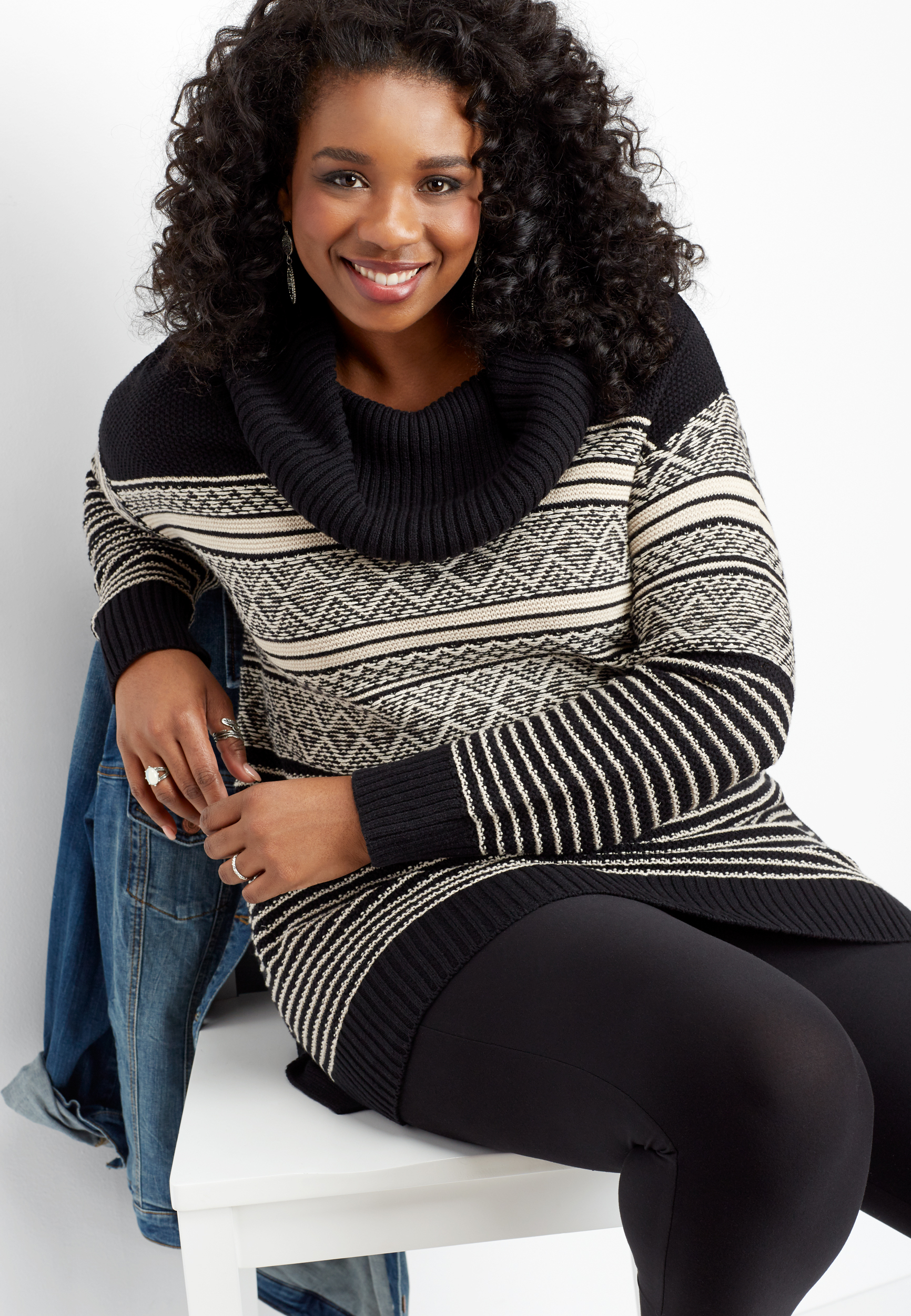 plus size patterned cowl neck tunic sweater | maurices