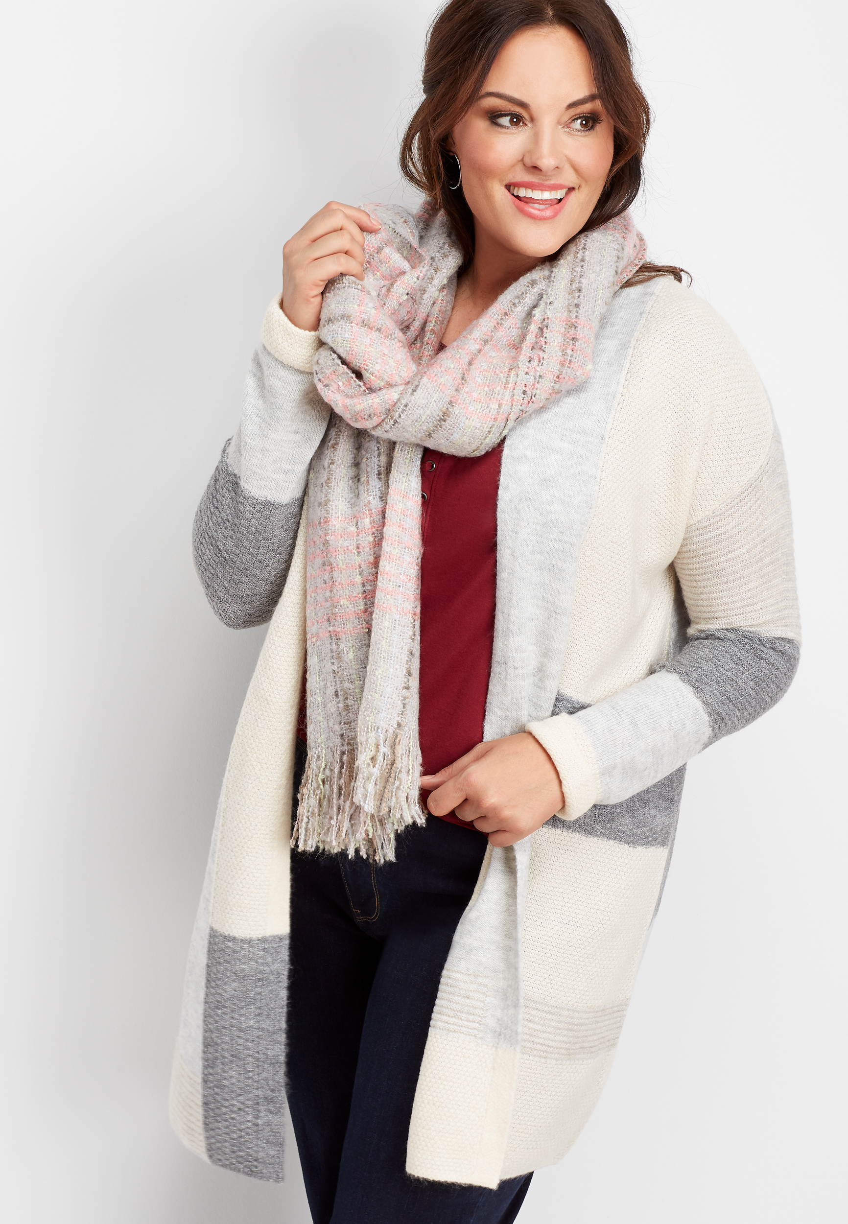 plus size long sleeve color block cardigan | maurices