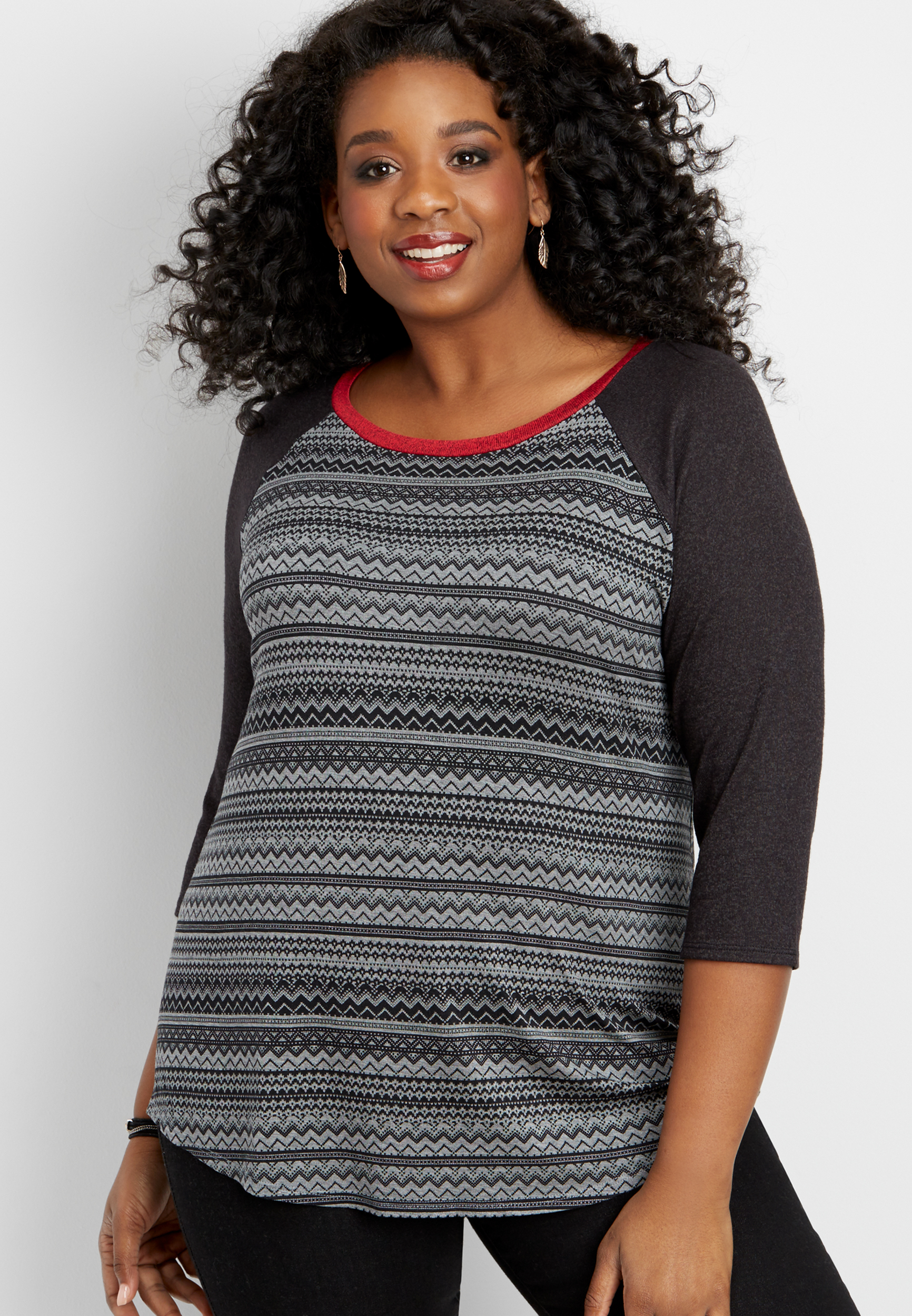 plus size 24/7 patterned baseball tee | maurices