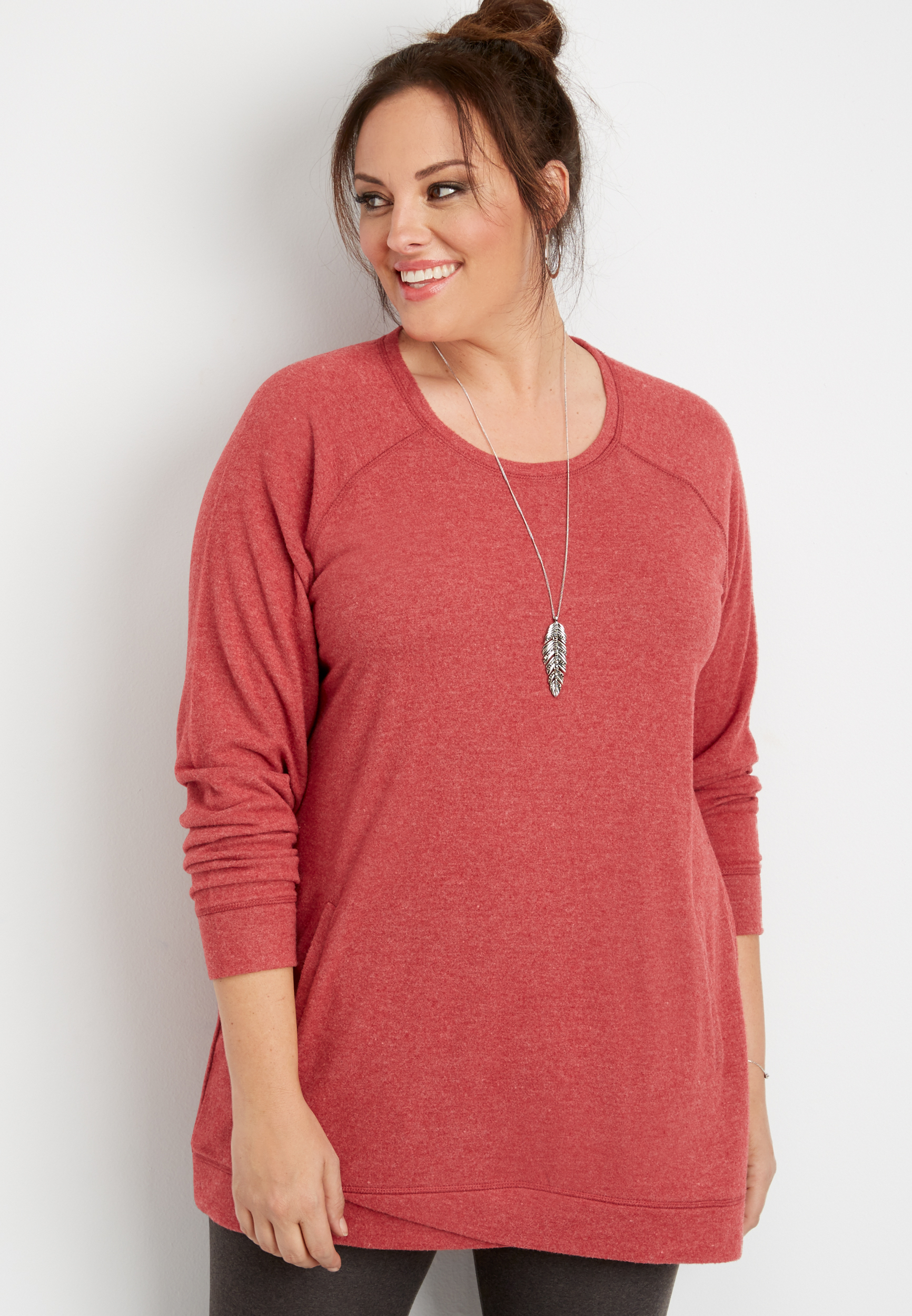 plus size brushed tulip front tunic pullover | maurices