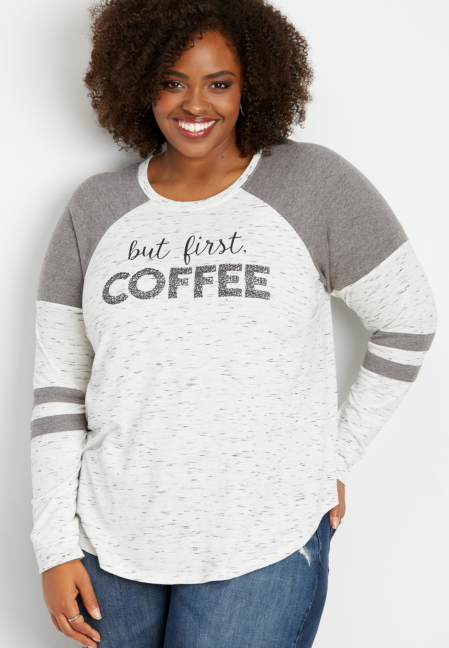 plus size but first coffee graphic pullover | maurices
