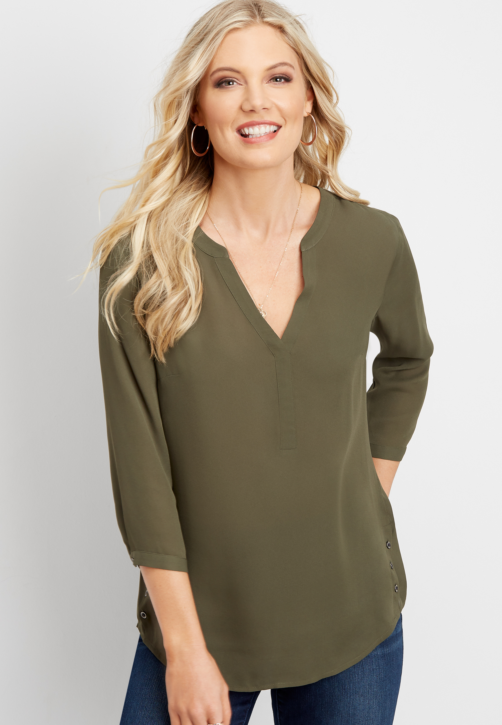 solid v-neck button side blouse | maurices