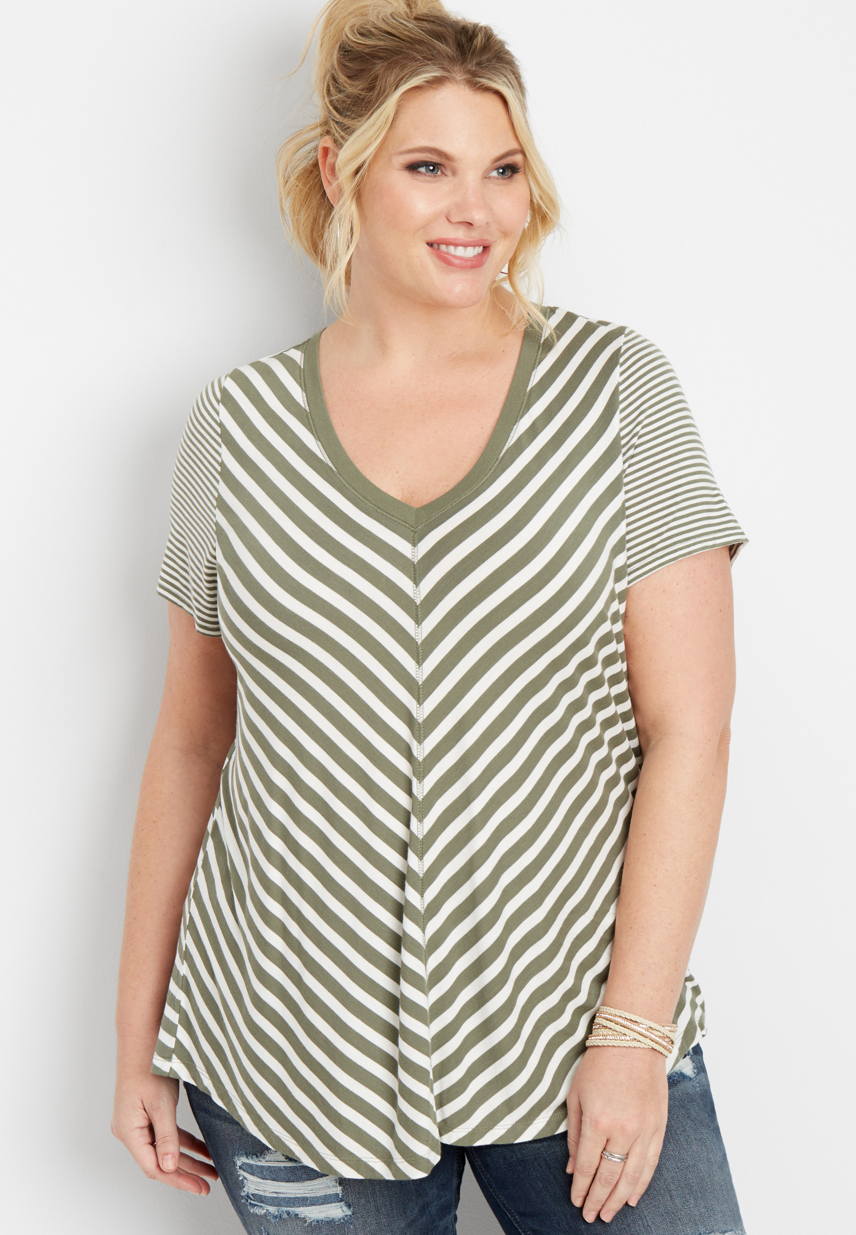 plus size 24/7 striped v-neck tee | maurices