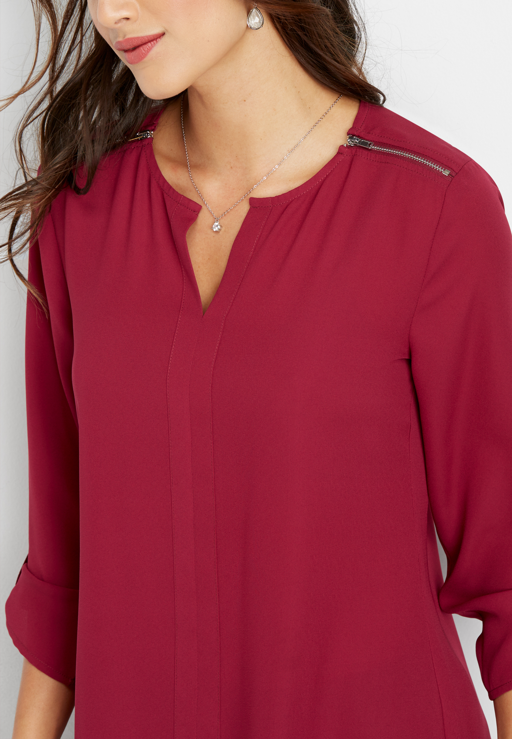 solid zip shoulder tunic blouse | maurices