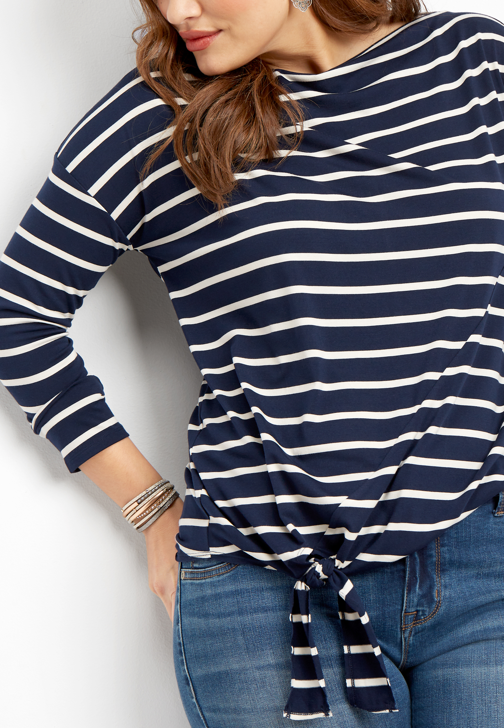 plus size 24/7 stripe side tie tee | maurices
