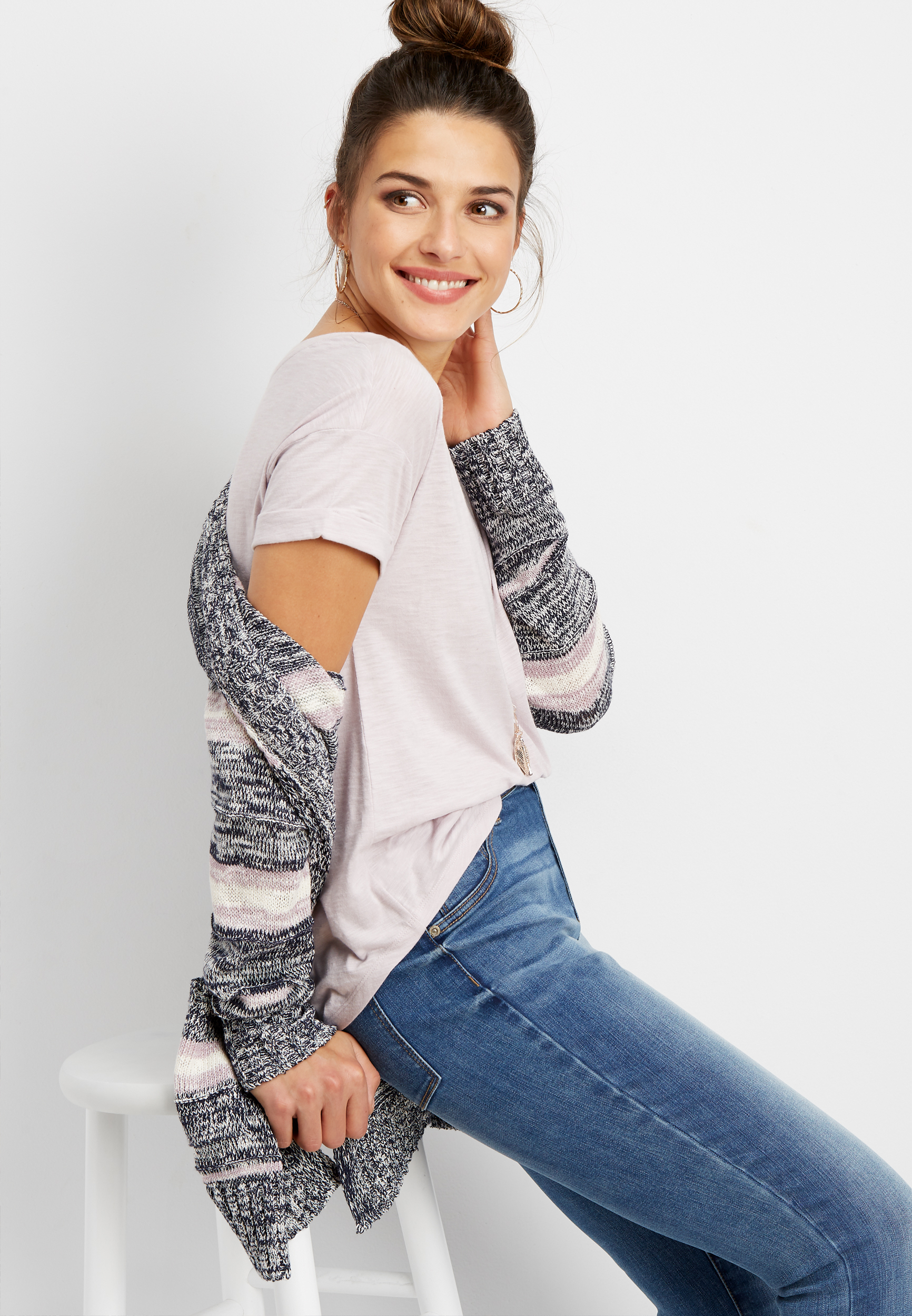 open front marled stripe cardigan | maurices