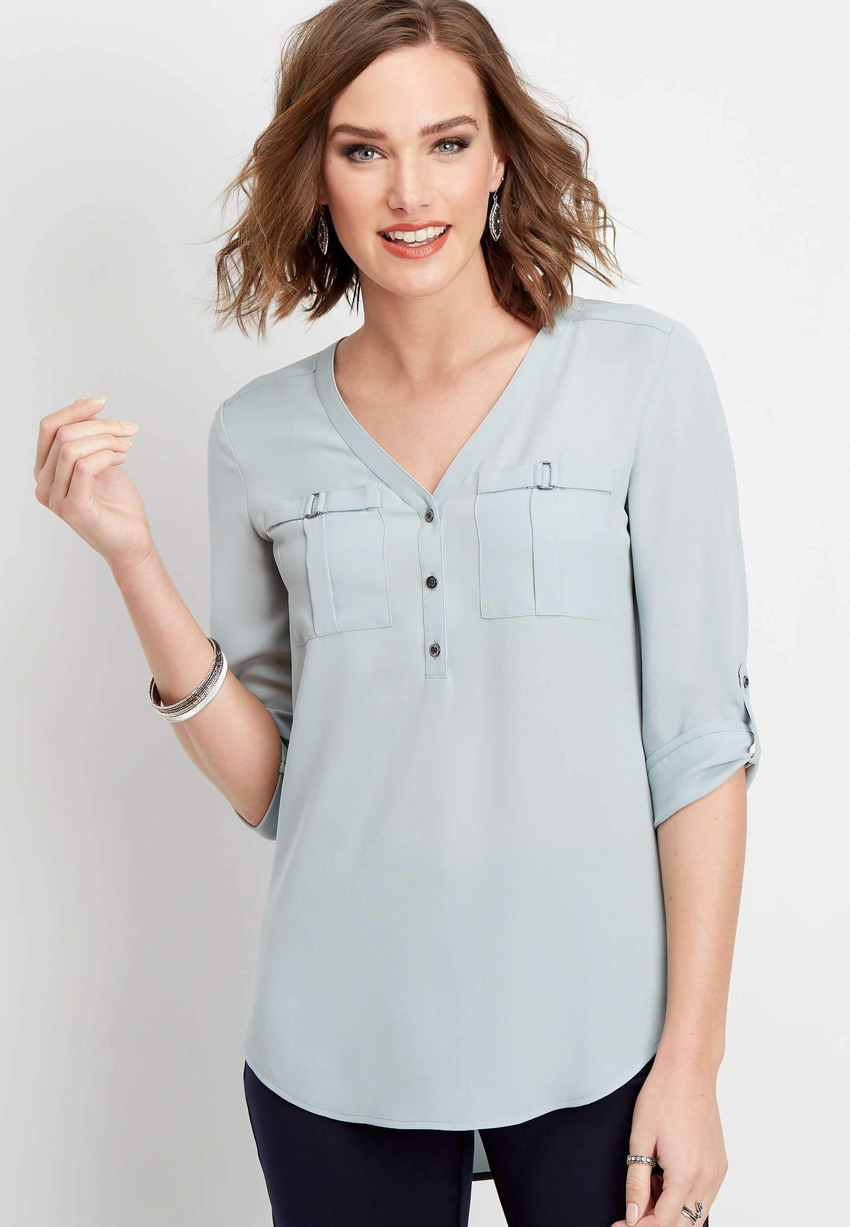 solid button down v-neck blouse | maurices