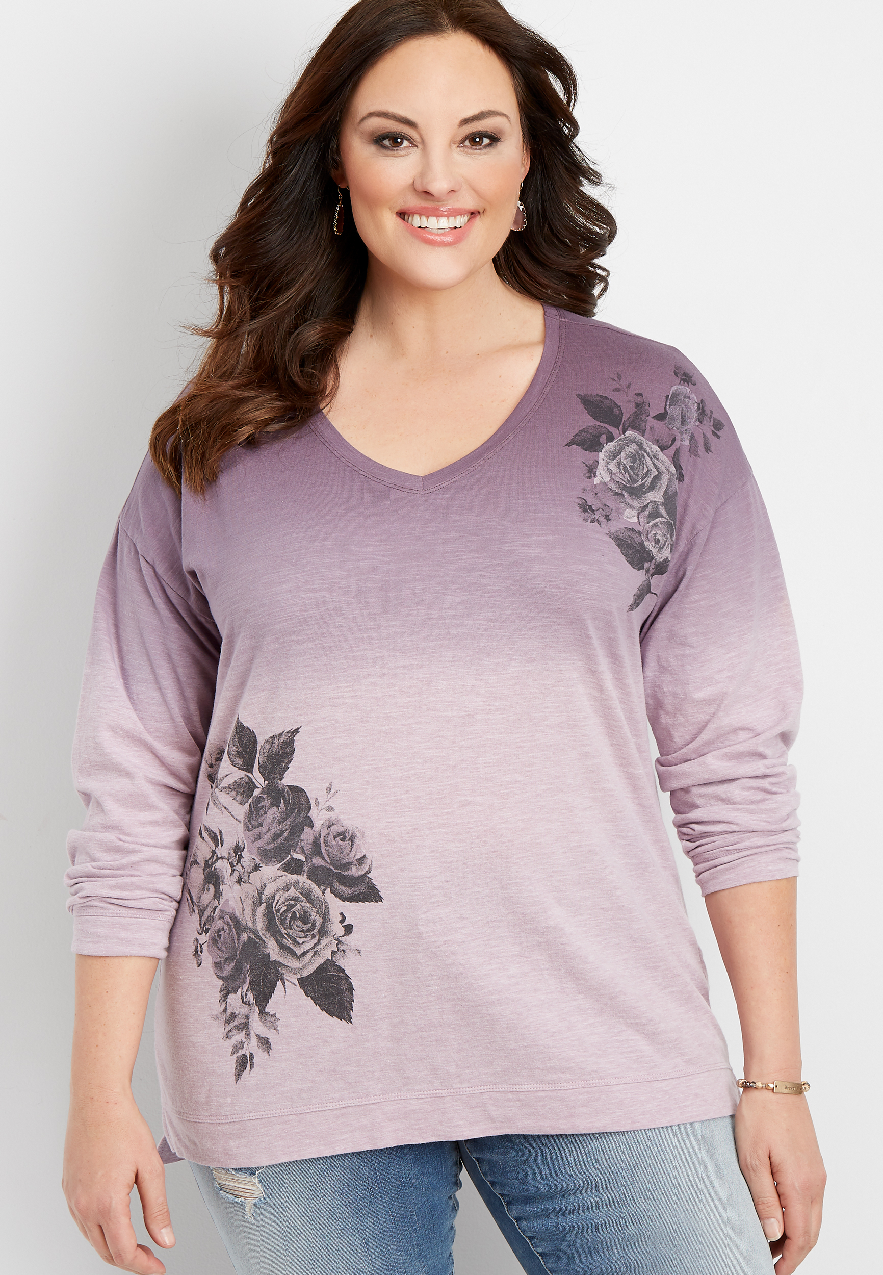 plus size floral dip dye graphic pullover | maurices