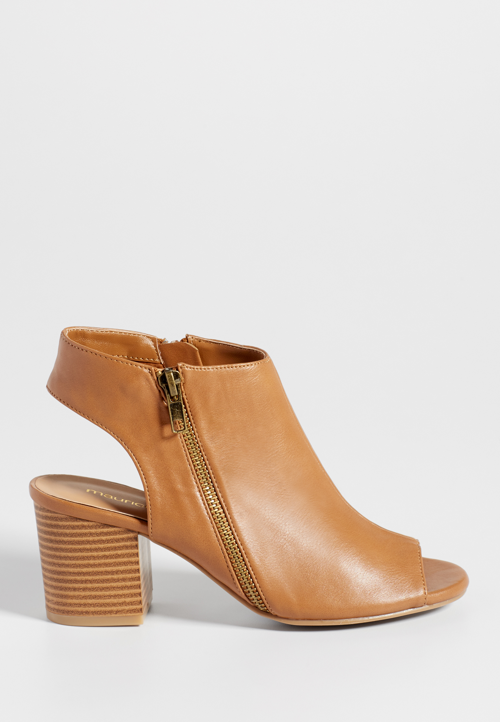 Janette peep toe bootie with zipper in tan | maurices