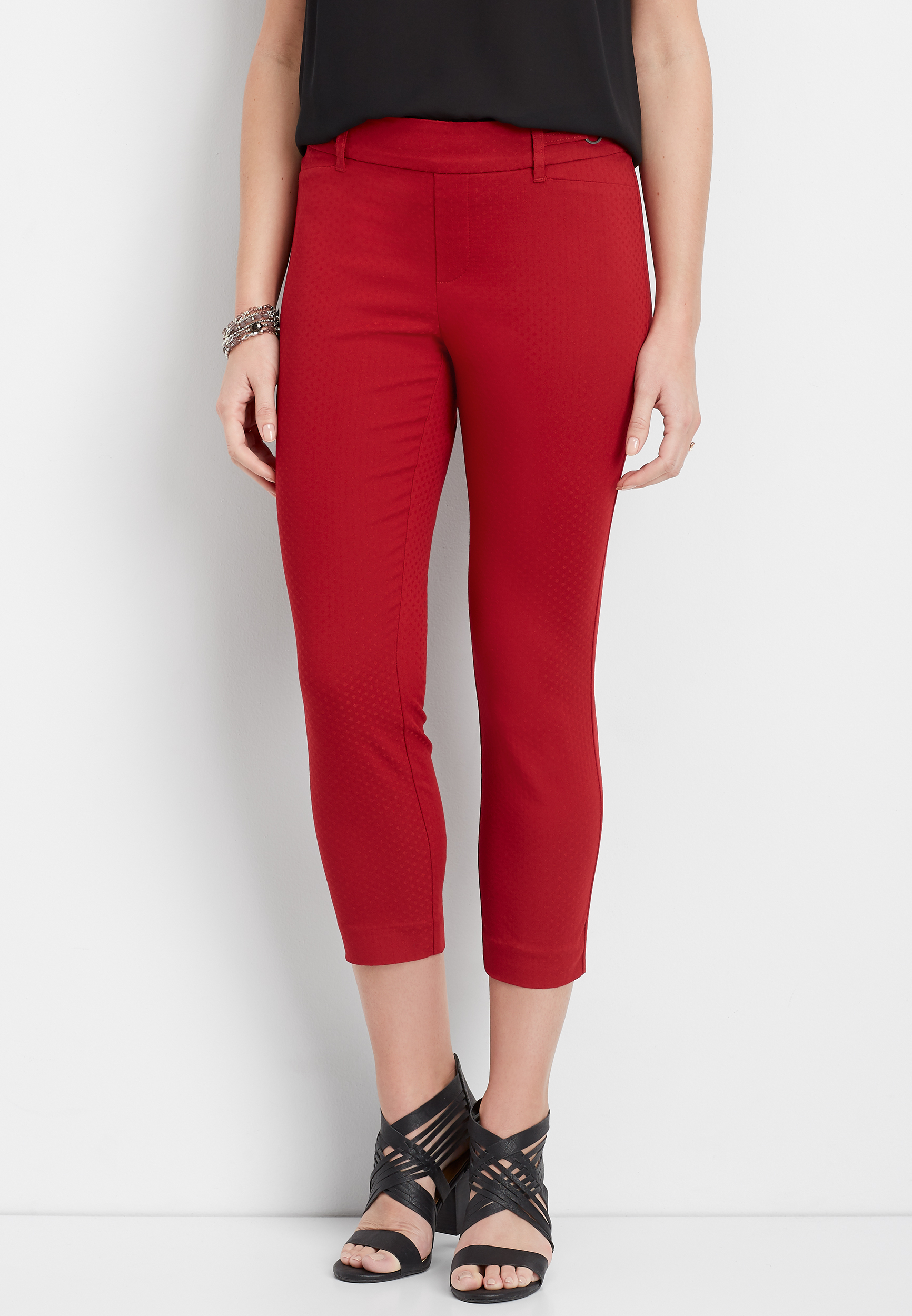 red textured stretch cropped pant | maurices