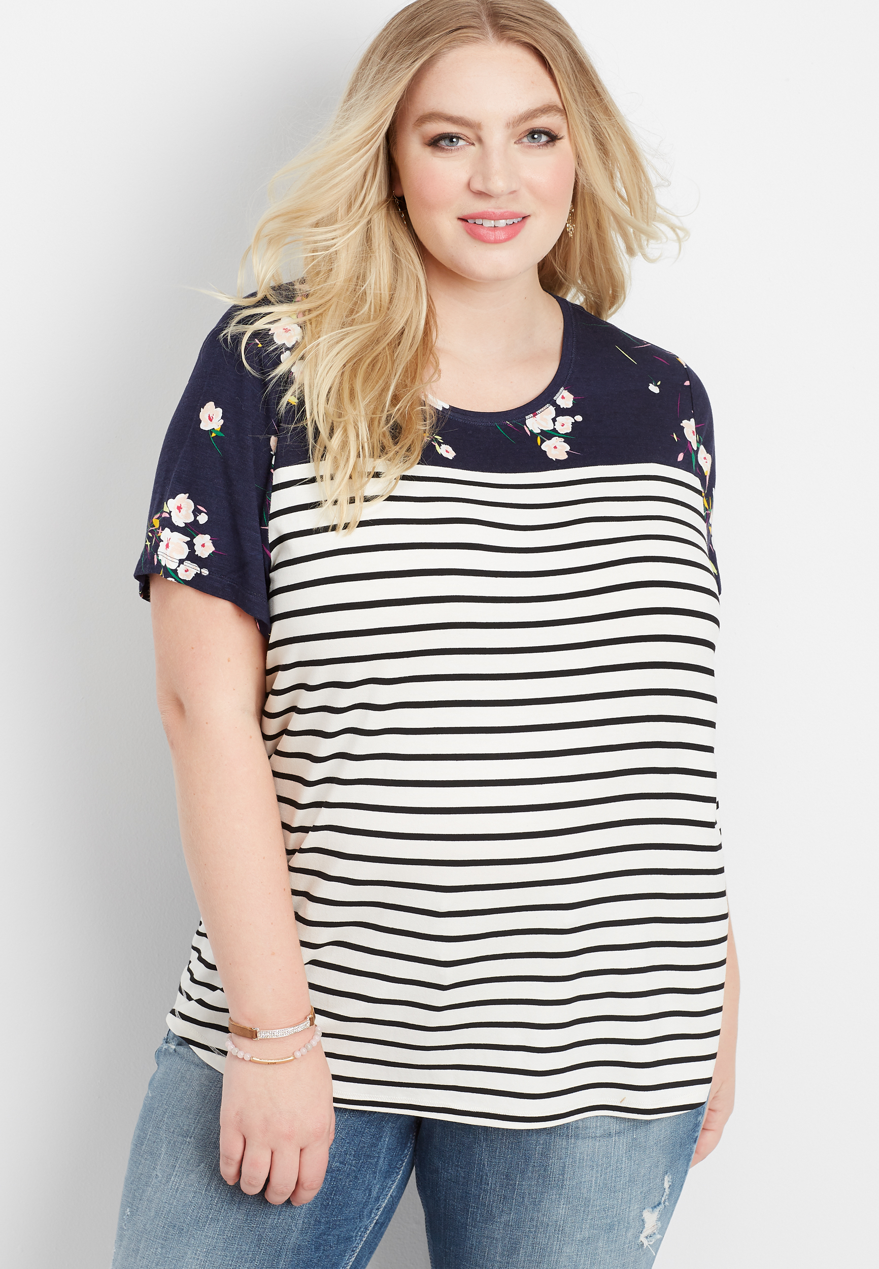 plus size 24/7 crew neck colorblock tee | maurices