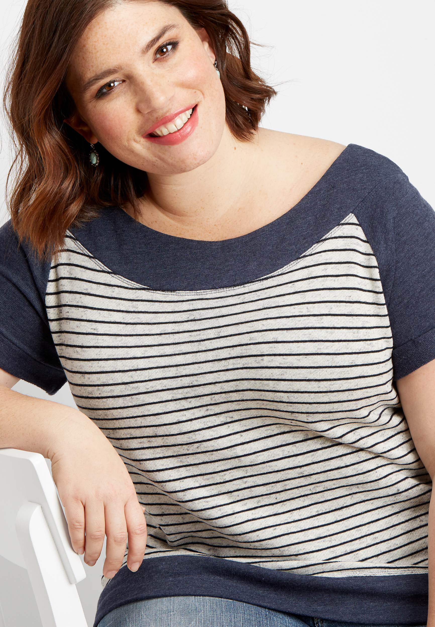 plus size stripe marilyn neck pullover | maurices