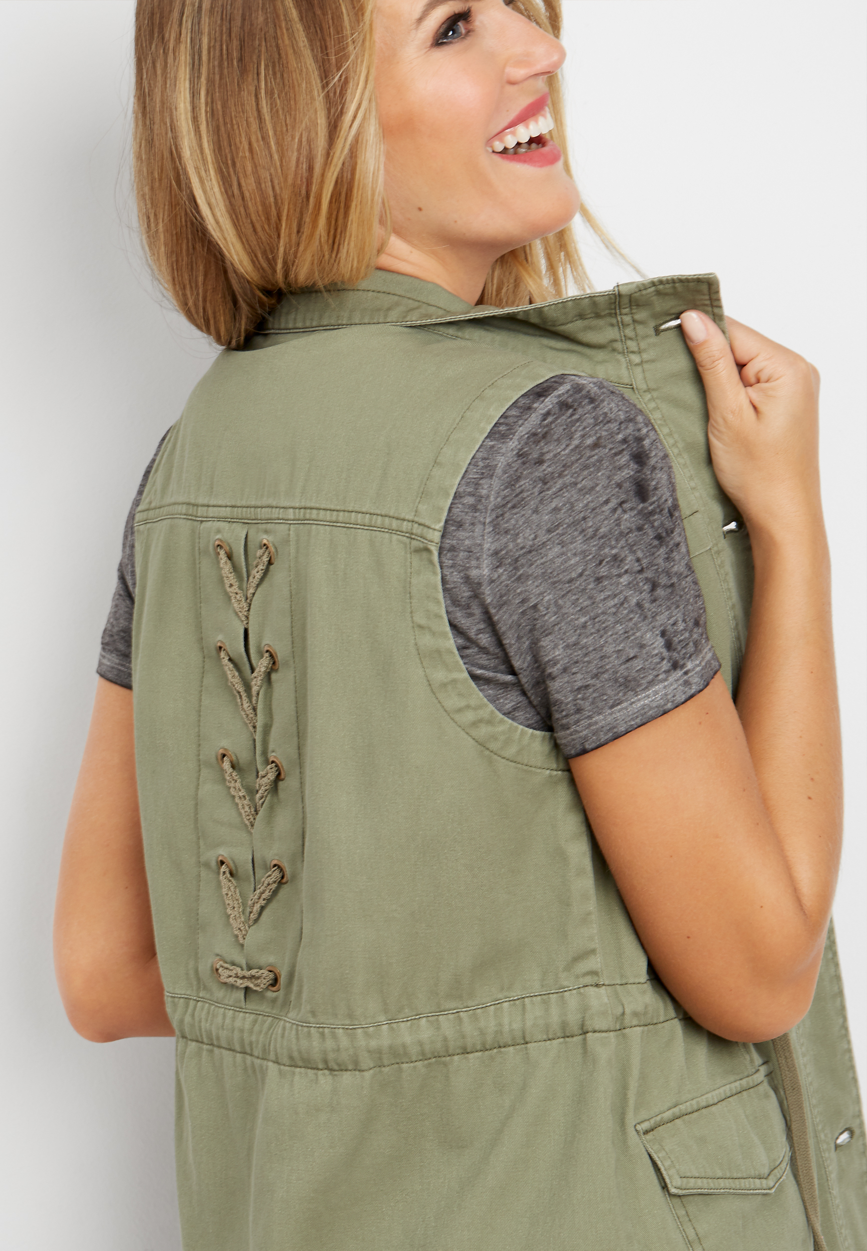 olive lace up back vest | maurices