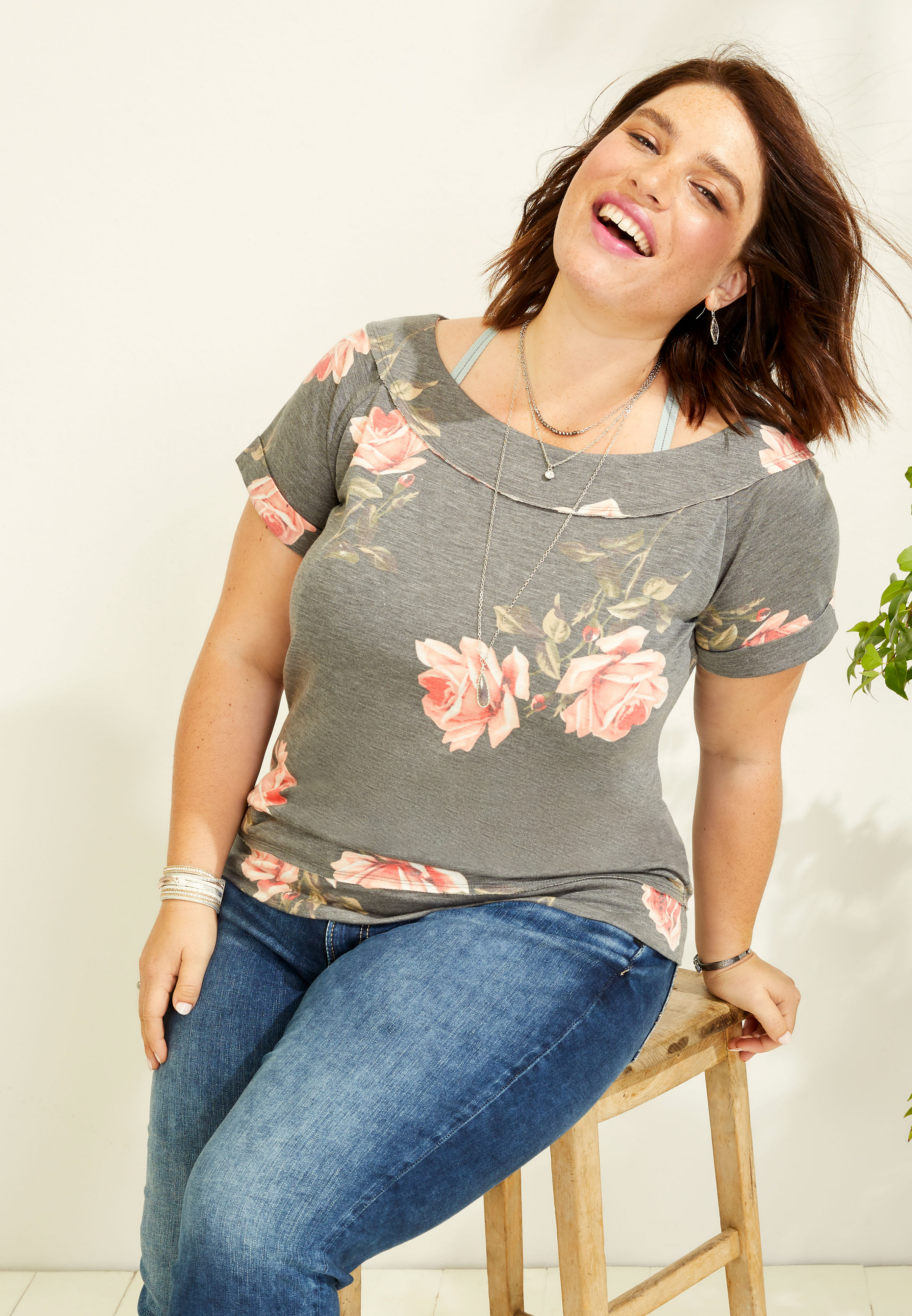 plus size floral marilyn neck pullover | maurices
