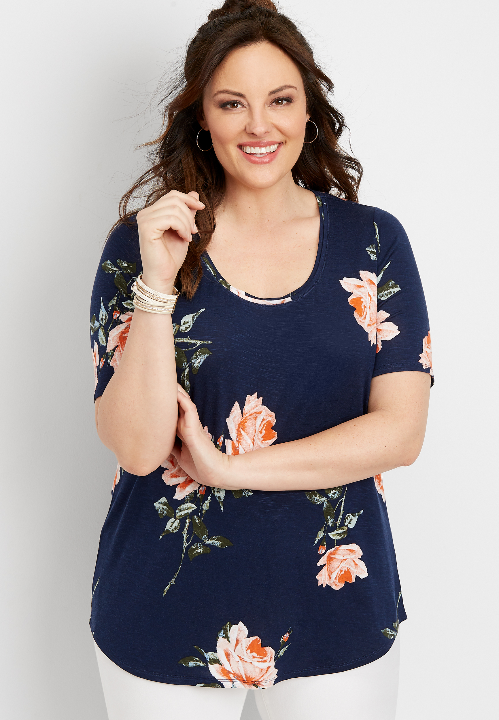 plus size 24/7 floral long layering tee | maurices