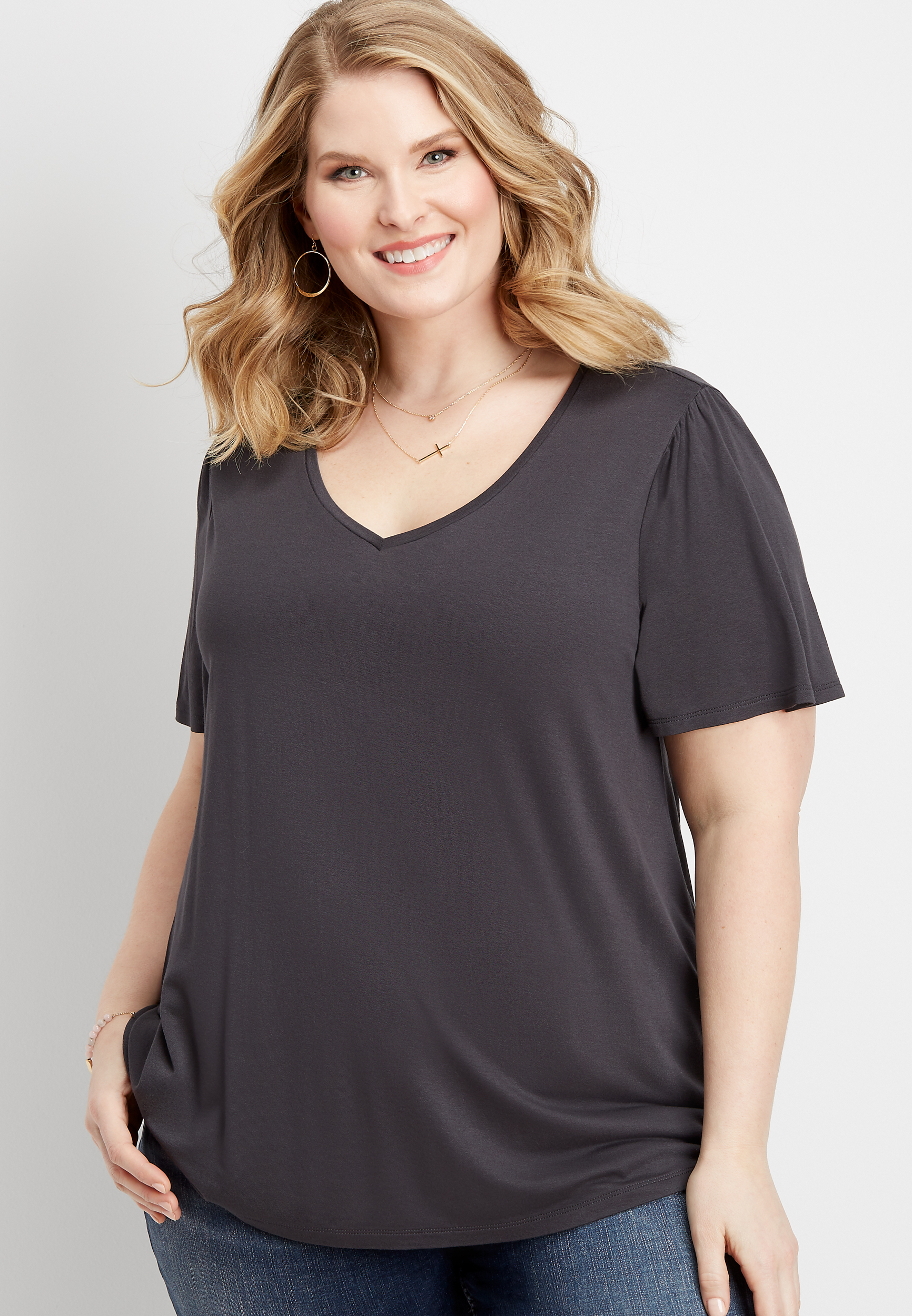 plus size 24/7 v-neck flutter sleeve tee | maurices