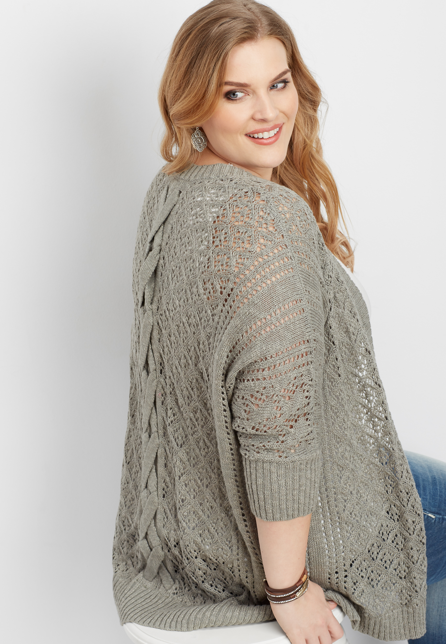 plus size lace up back cardigan | maurices